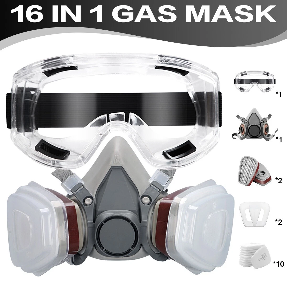 Full-Face Gas Mask Set Spray Painting Respirator Reusable Safety ...