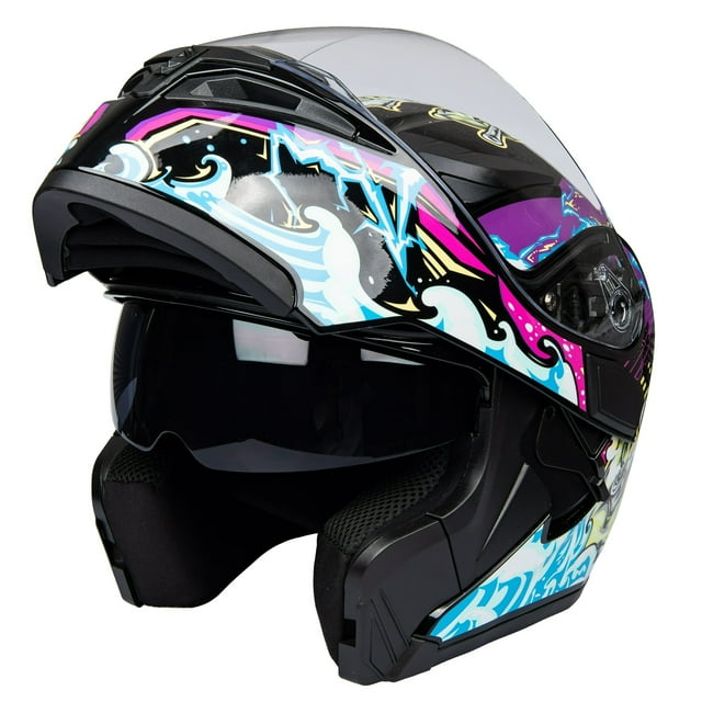 Full Face Motorcycle Helmet Dual Visor Sun Shield Flip up Modular ...