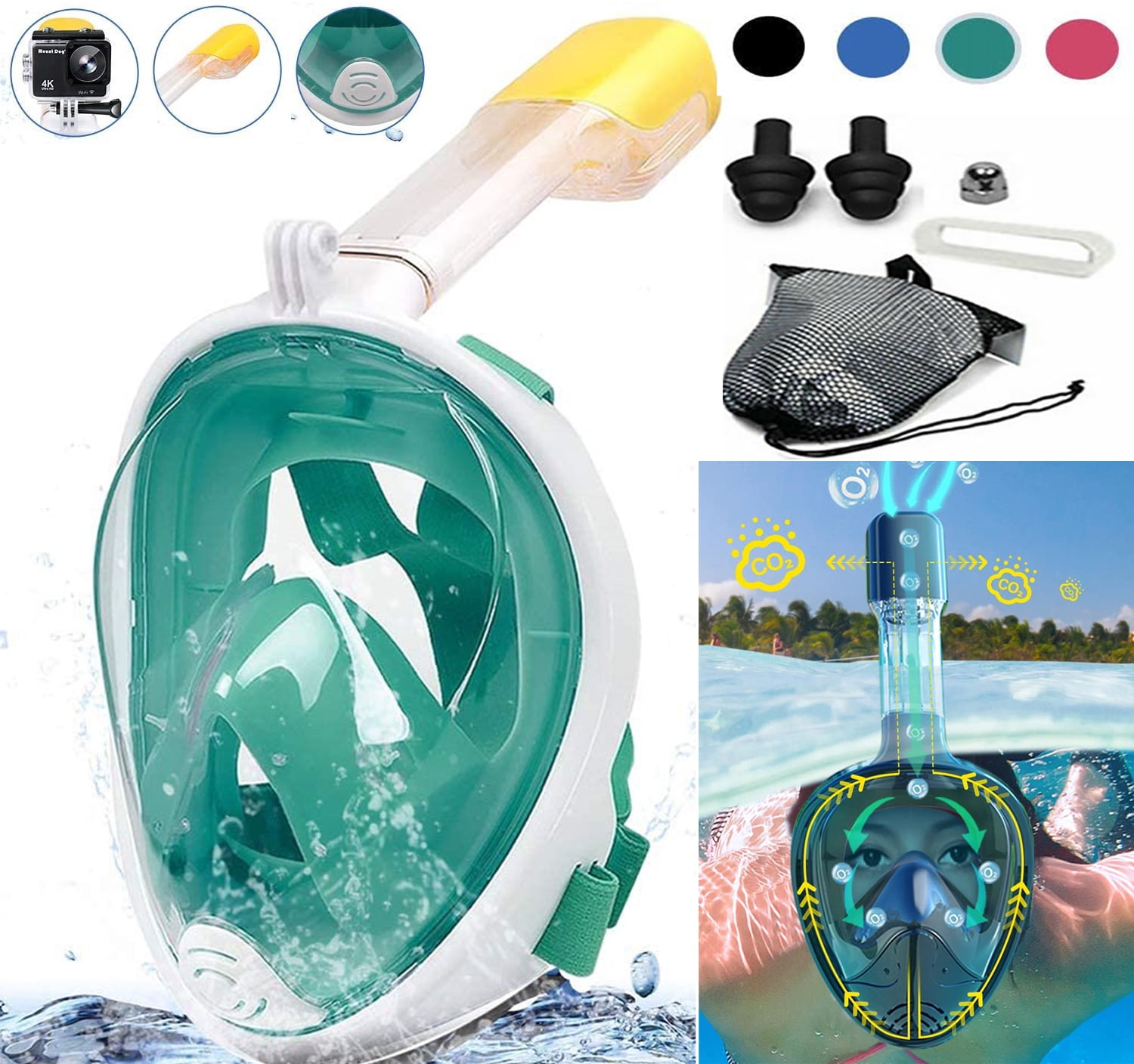 Full Face Scuba Snorkel Mask, Anti-Leak&Anti-Fog, 180° View, Camera ...