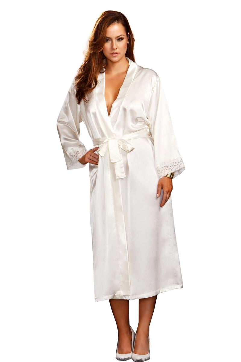 Full Figure Plus Size Long Satin Robe - Walmart.com
