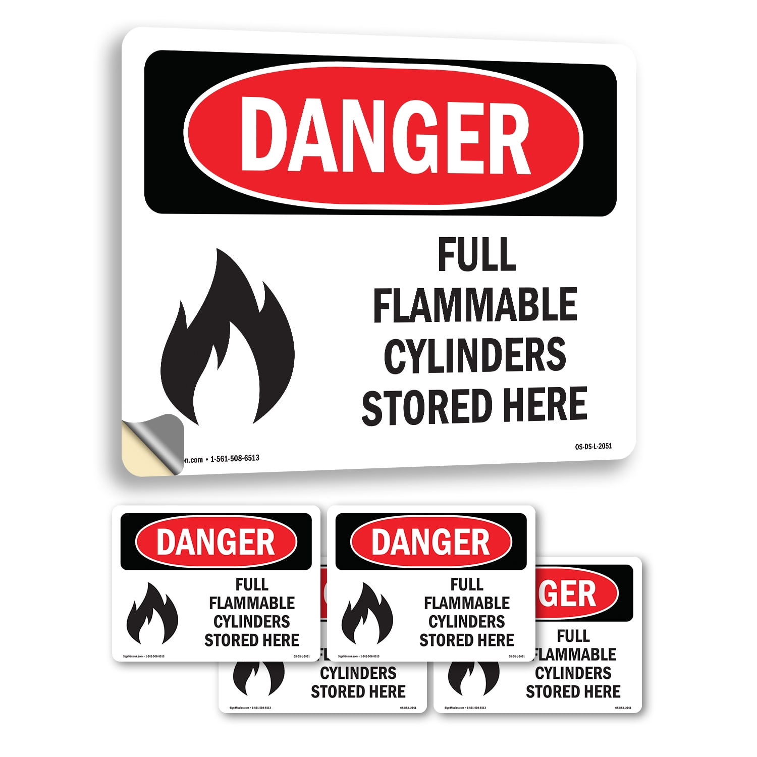Full Flammable Cylinders Stored Here OSHA Danger Vinyl Decal Label 18 ...