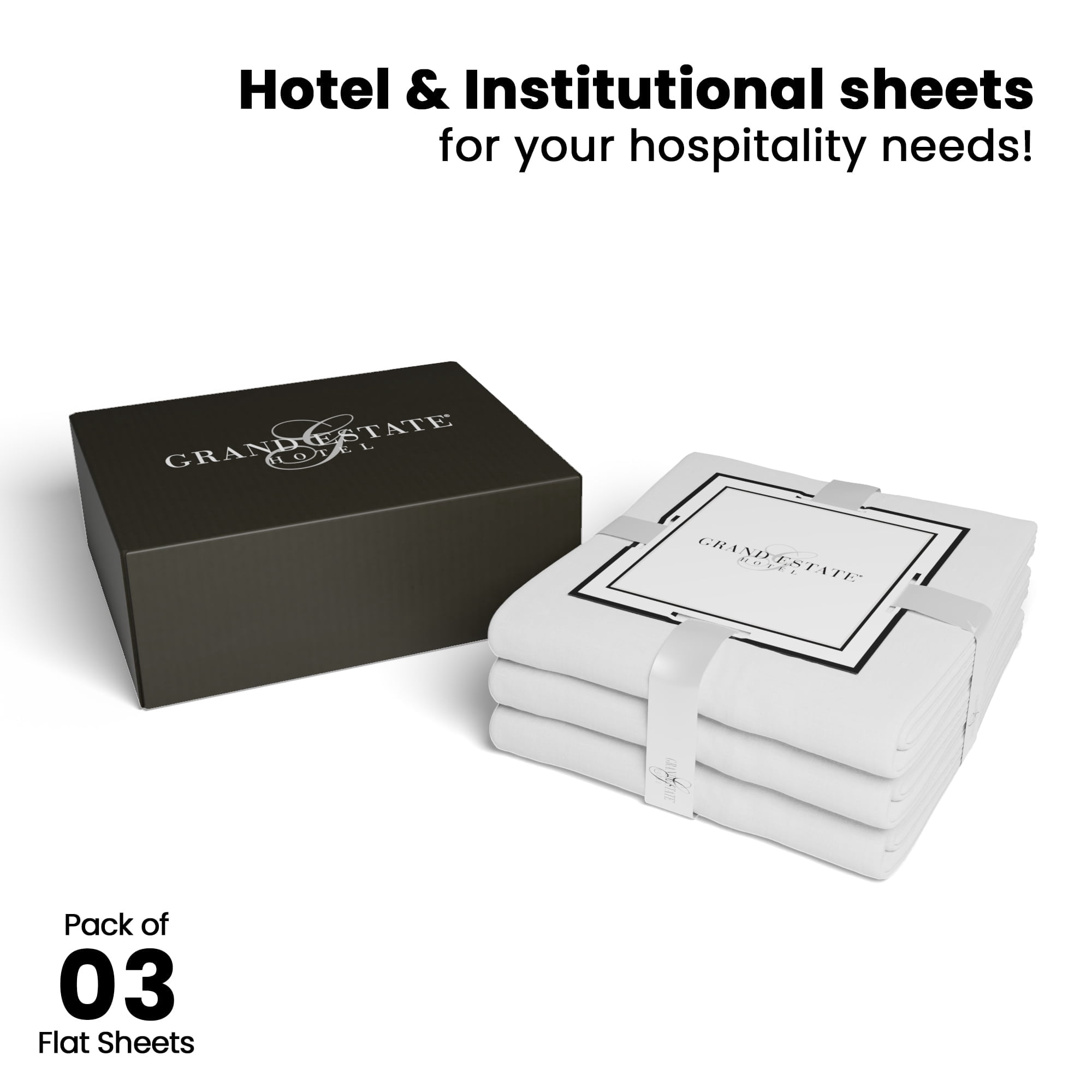 Grand Estate Hotel Cotton Blend Flat Sheets, 3 Pcs Bulk Pack for Hotels ...