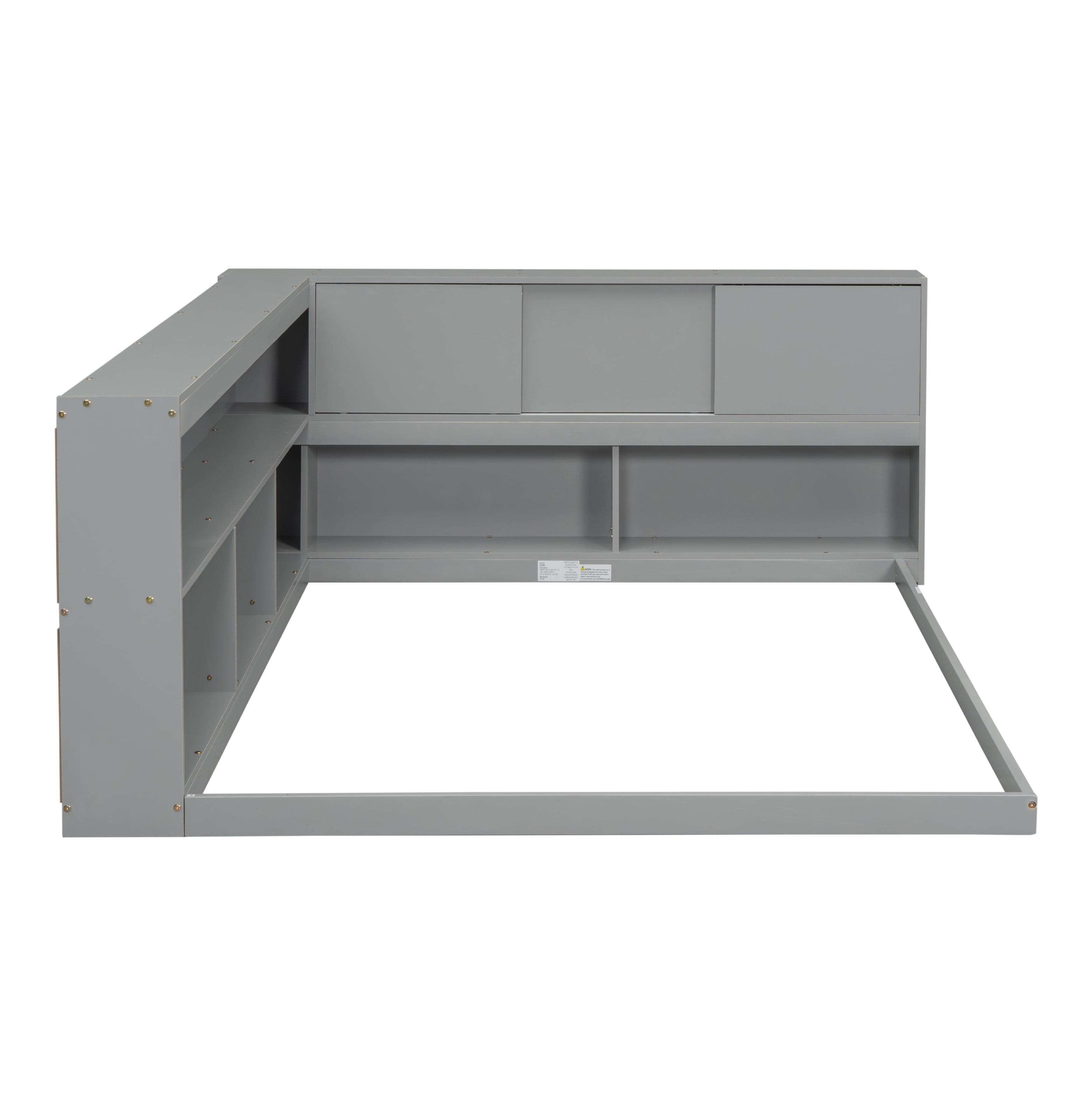 Full Floor Bed with L-shaped Bookcases, sliding doors,without slats ...
