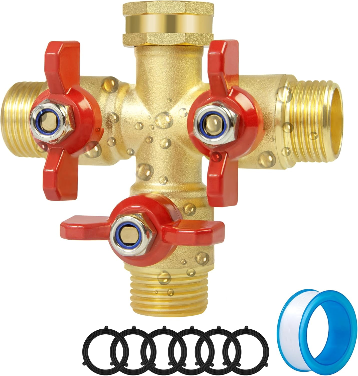 Full Flow 3 Way Hose Splitter, Solid Brass Garden Splitter Valve with ...