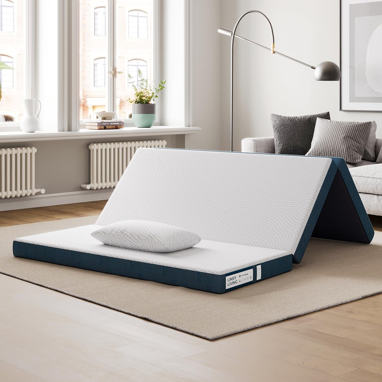 Full Folding Mattress, 4 Inch Trifold Mattress Topper with Washable ...