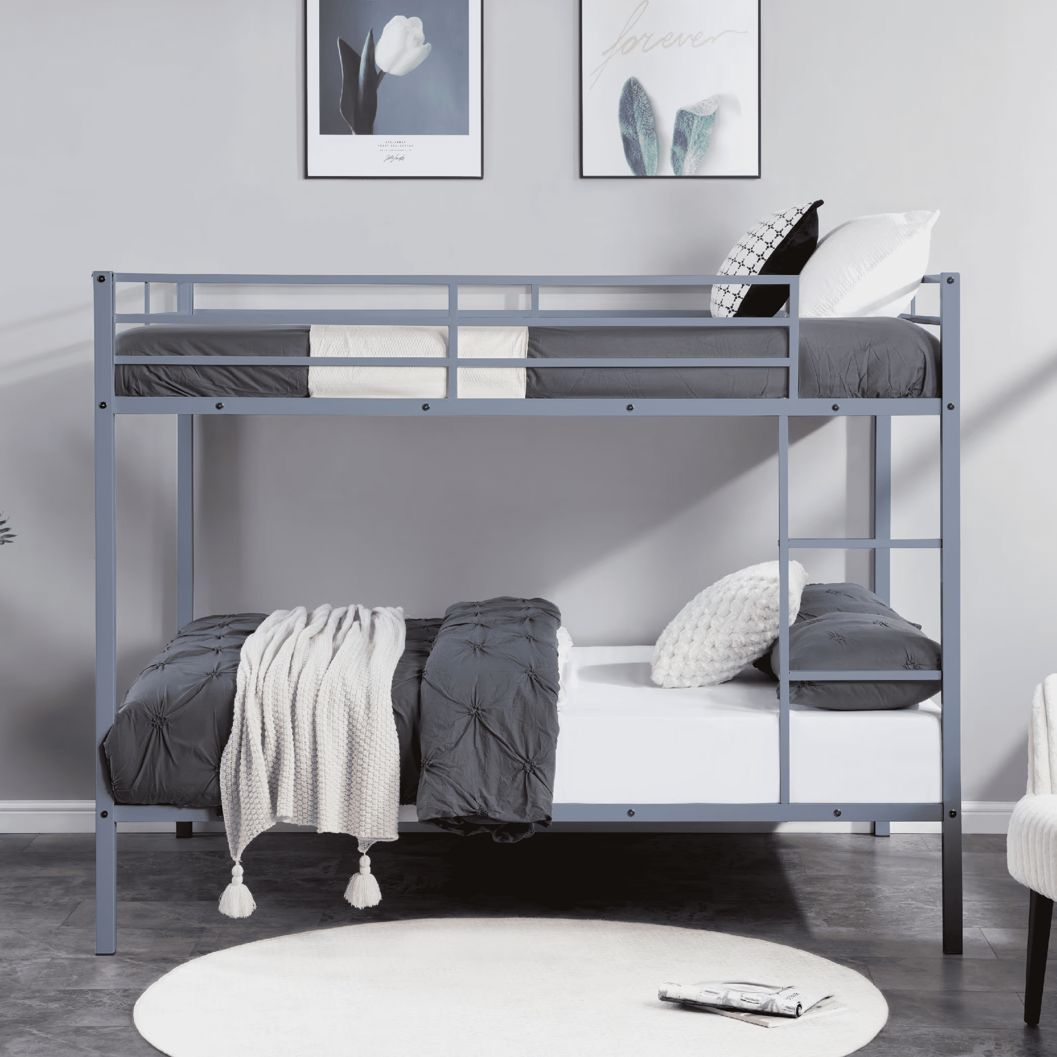 Full Over Full Bunk Bed, Heavy Duty Metal Bunk Bed Frame with Built-in ...