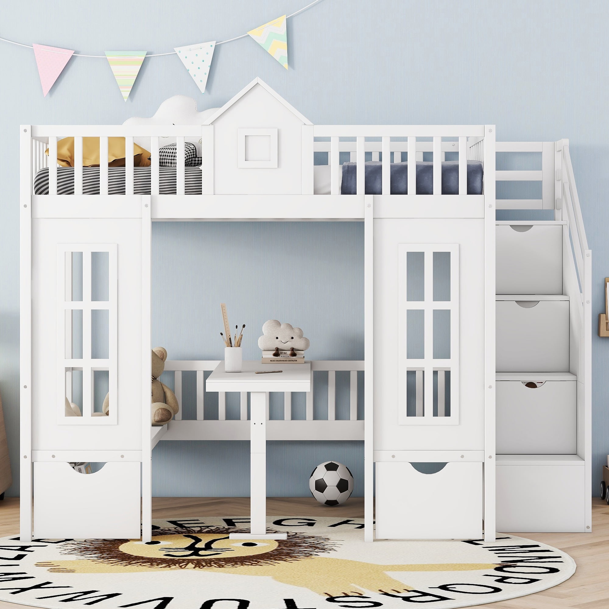 Walmart Full Over Full Convertible Bunk Beds with Stairs, Desk and ...