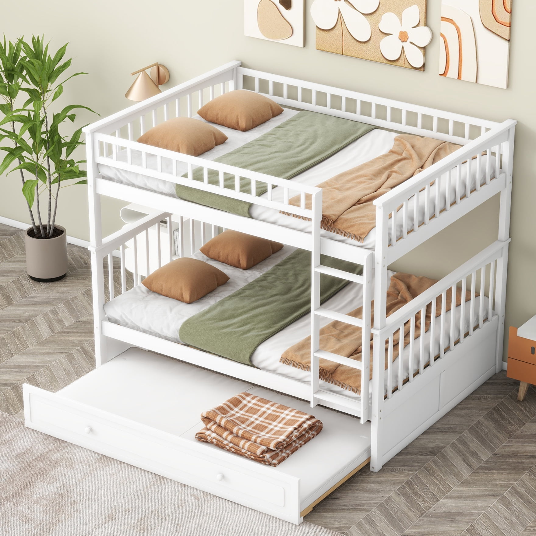 Full over Full Stairway Bunk Bed Convertible Beds with Twin Size ...