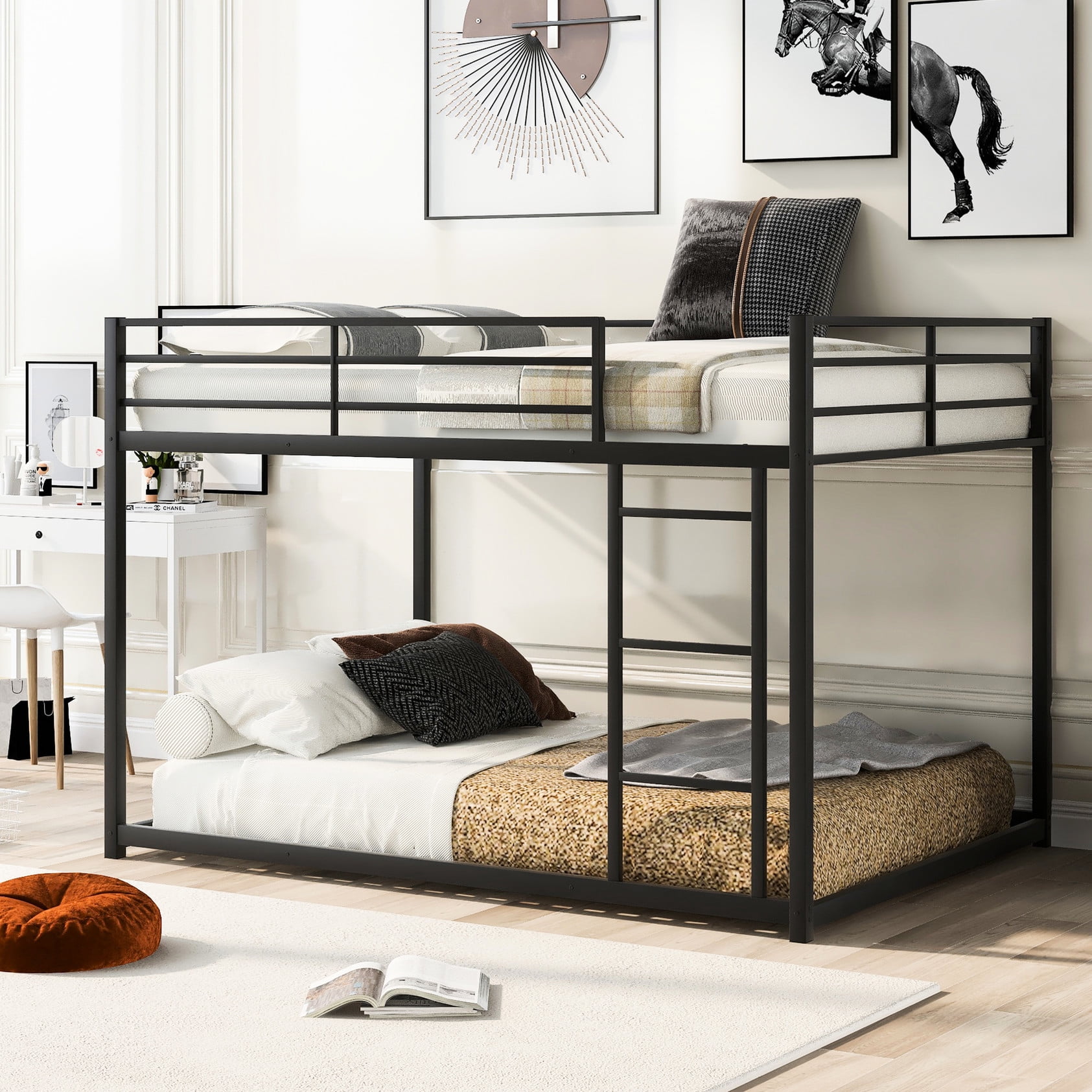 Full/Full Metal Bunk Bed, Durable Tubular Metal / Low Bunk, Safe Sleep ...