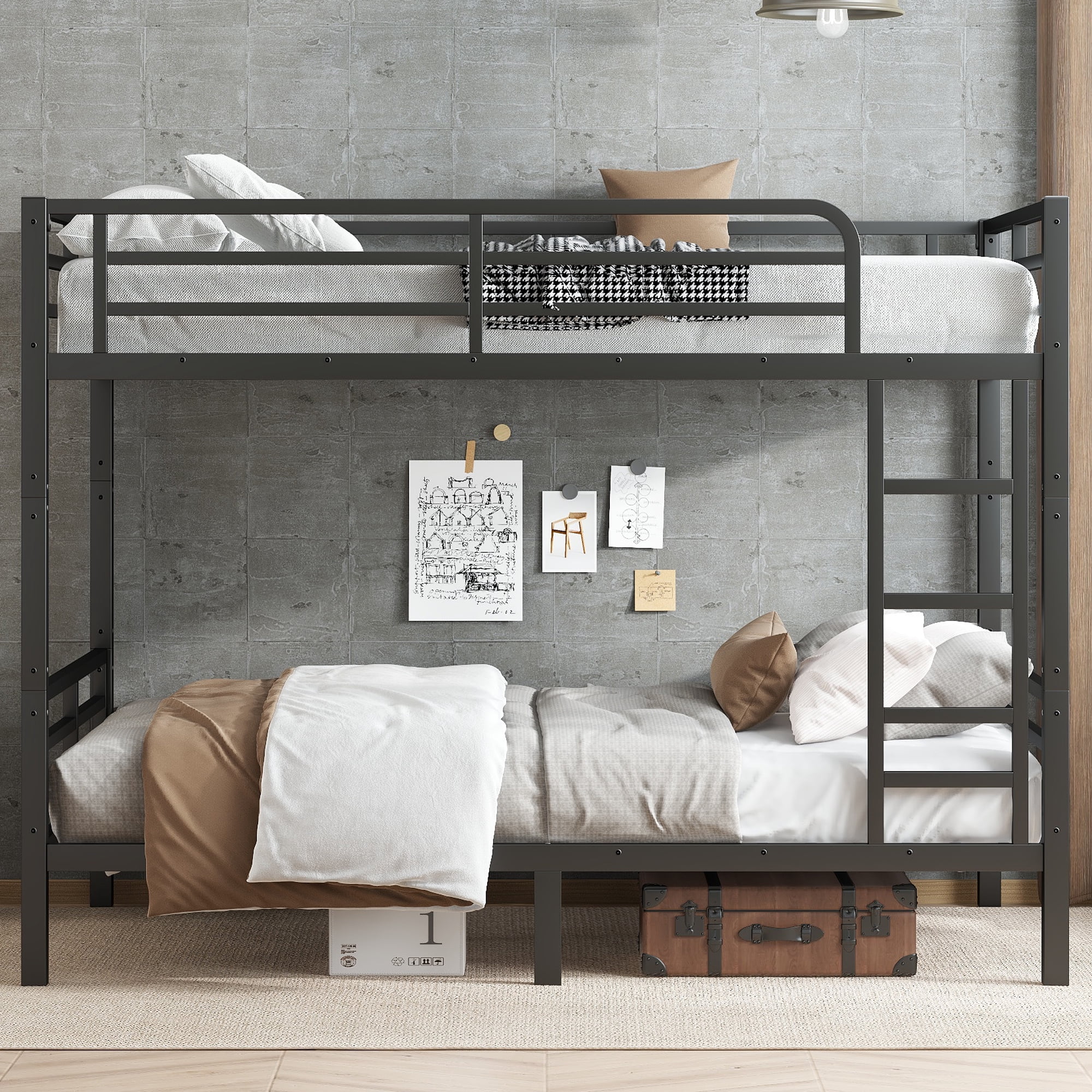 Full Over Full Metal Bunk Bed - Heavy Duty 500LBS Capacity, Noise-Free ...