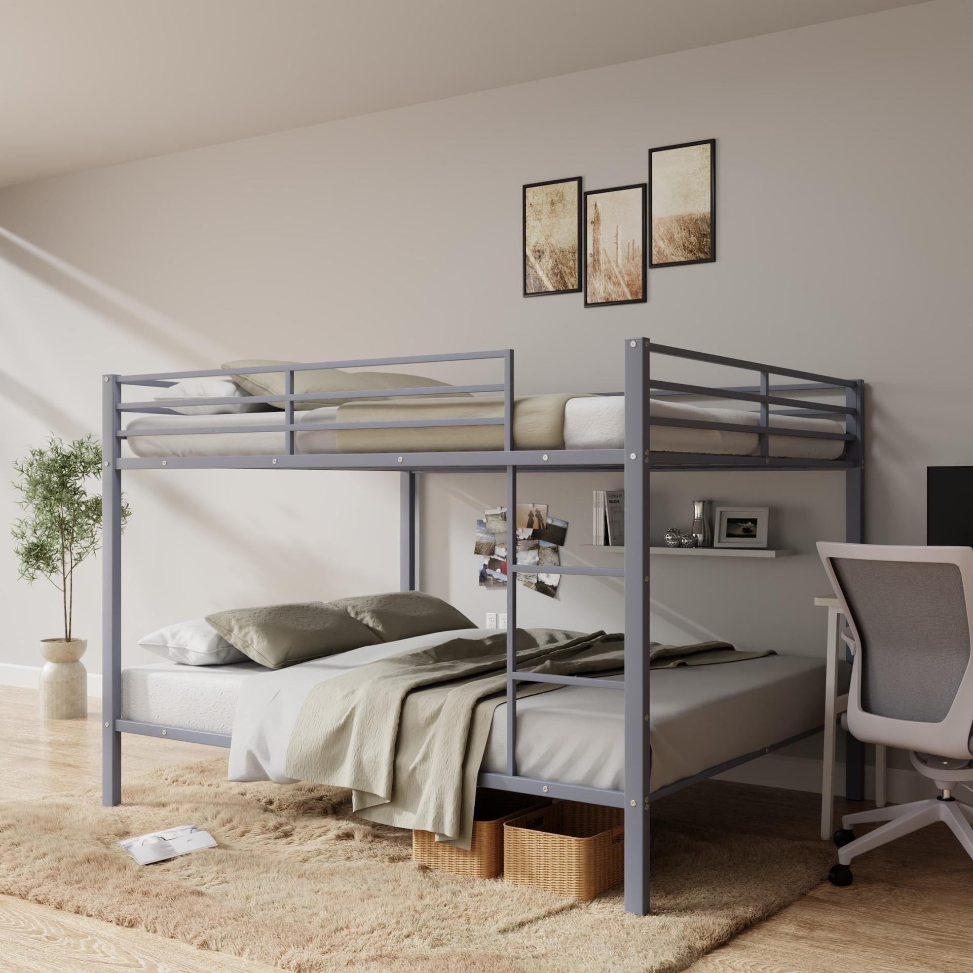 Full Over Full Metal Bunk Bed, Low Profile Bunk Bed Frame with Built-in ...