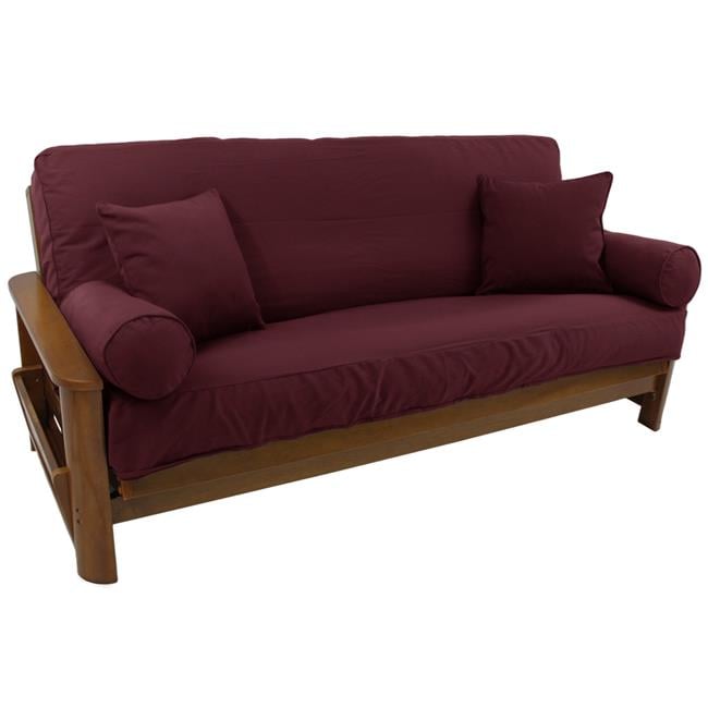 Full Futon Cover Set with Two 18 in. Pillows & Two Bolsters, Burgundy ...