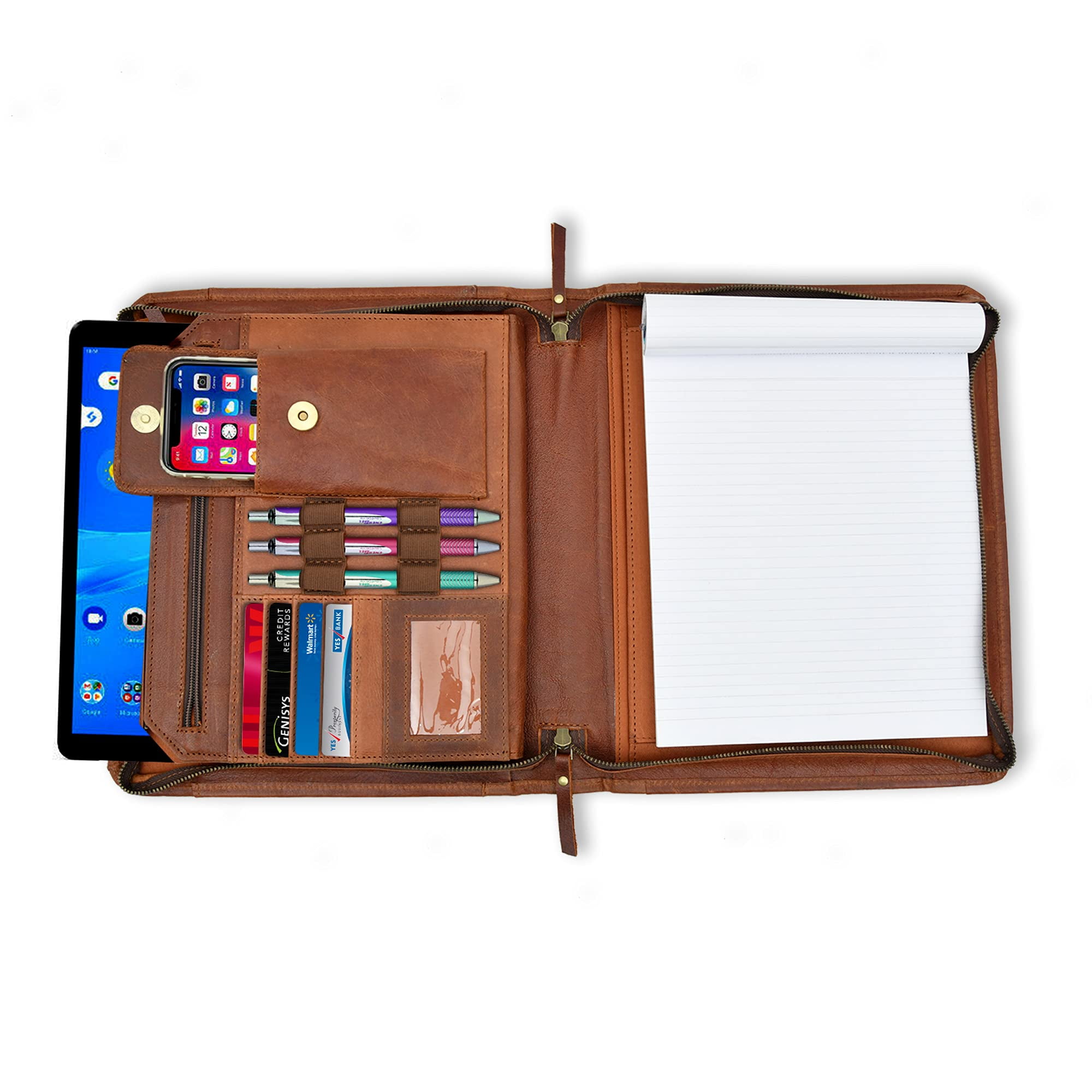 Full Grain Leather Business Portfolio Padfolio Document Organizer With ...