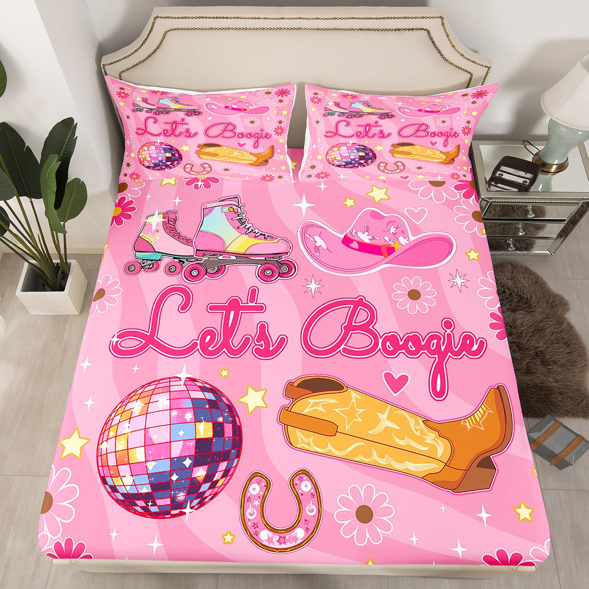 Full Groovy Flower Fitted Sheet, 90S Vintage Floral Bedding Set Western ...