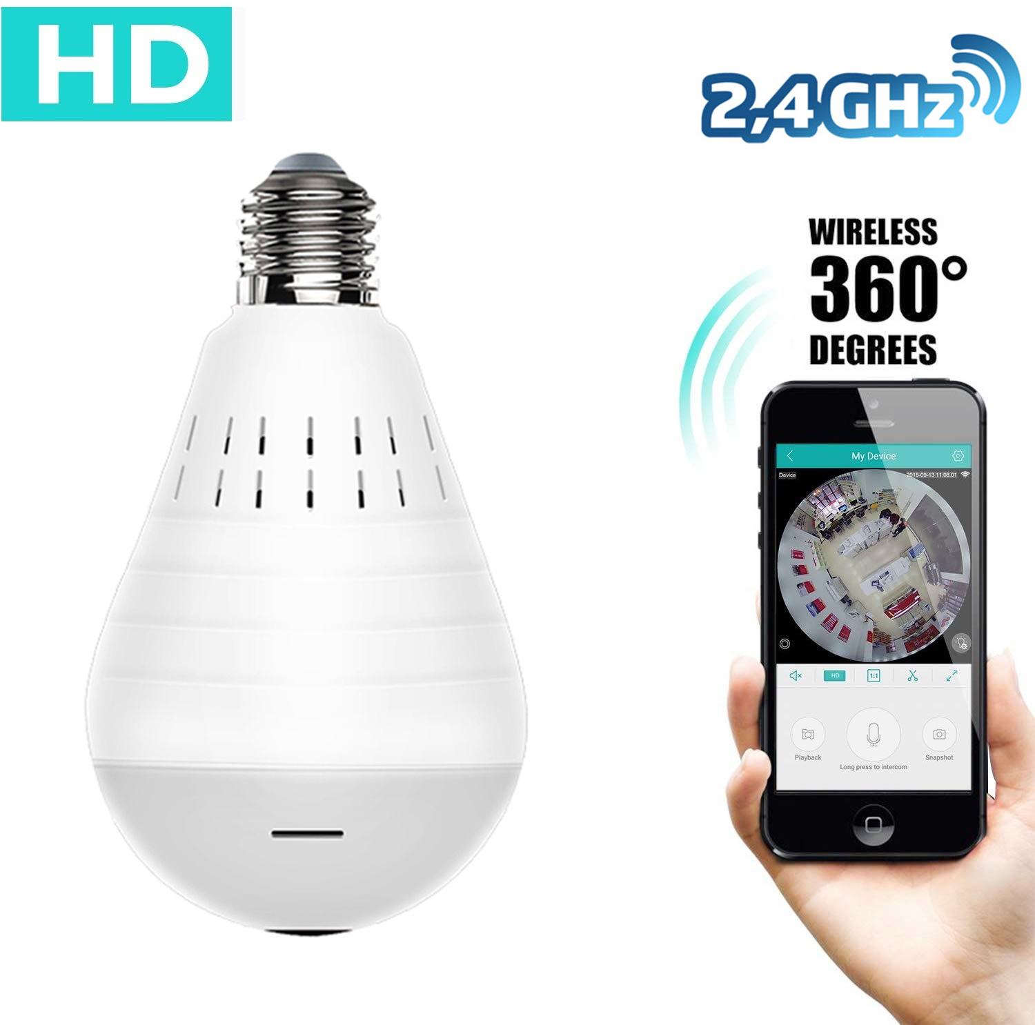 Full HD 1080P Home WiFi Camera, 360 Degree Panoramic Wireless Security ...