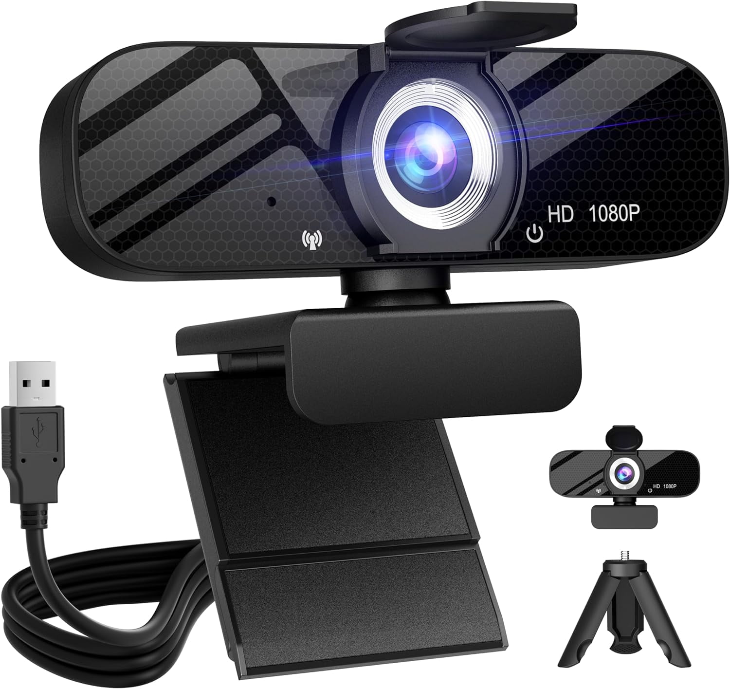 Full HD 1080P Webcam with Privacy Shutter and Tripod, Pro Streaming Web ...