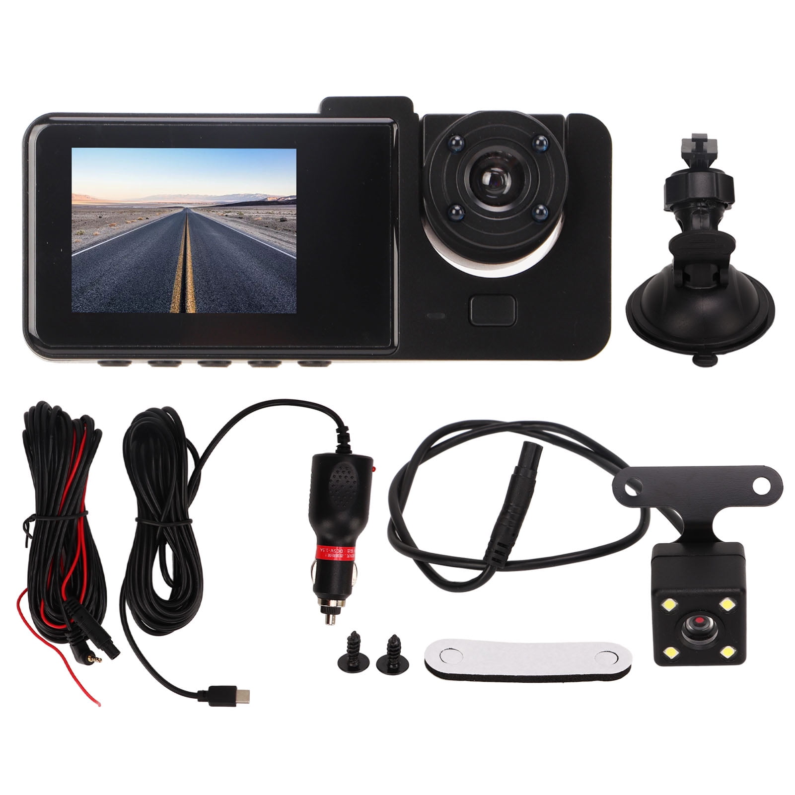 Full HD 2-Inch Screen Car Dash Cam, 3 Camera Car Driving Recorder with ...