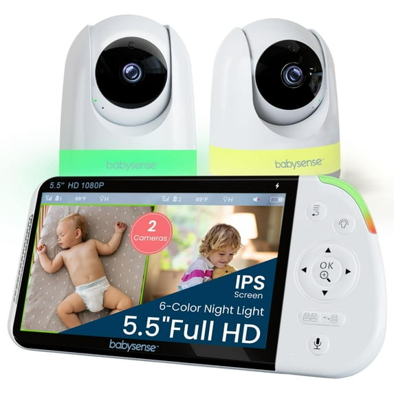 Full HD 5.5" Split Screen Baby Monitor with 2 Cameras, 6-Color Night ...