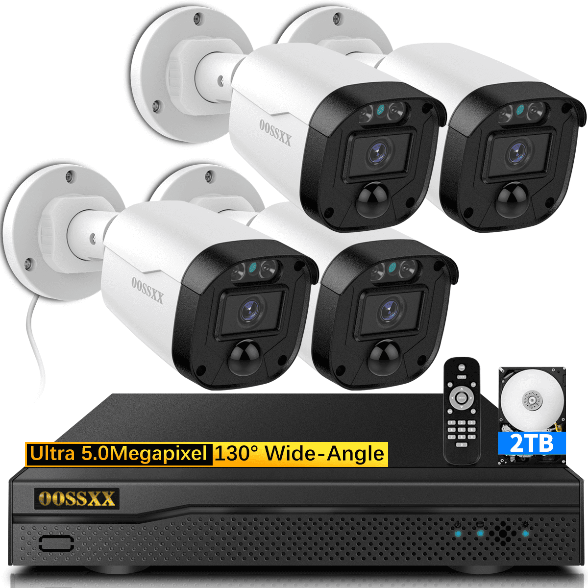 5MP Full HD Outdoor Wired Security Camera with Night Vision & 2TB DVR ...