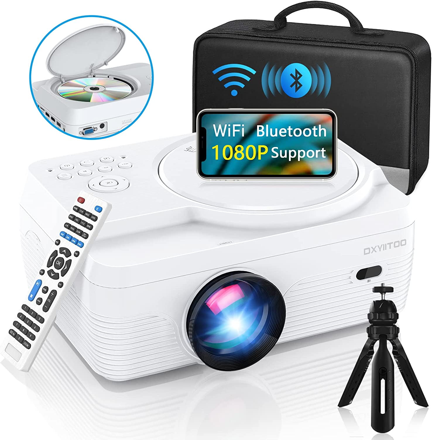 Full HD WiFi Bluetooth Projector Built in DVD Player, 12000LM 1080P ...