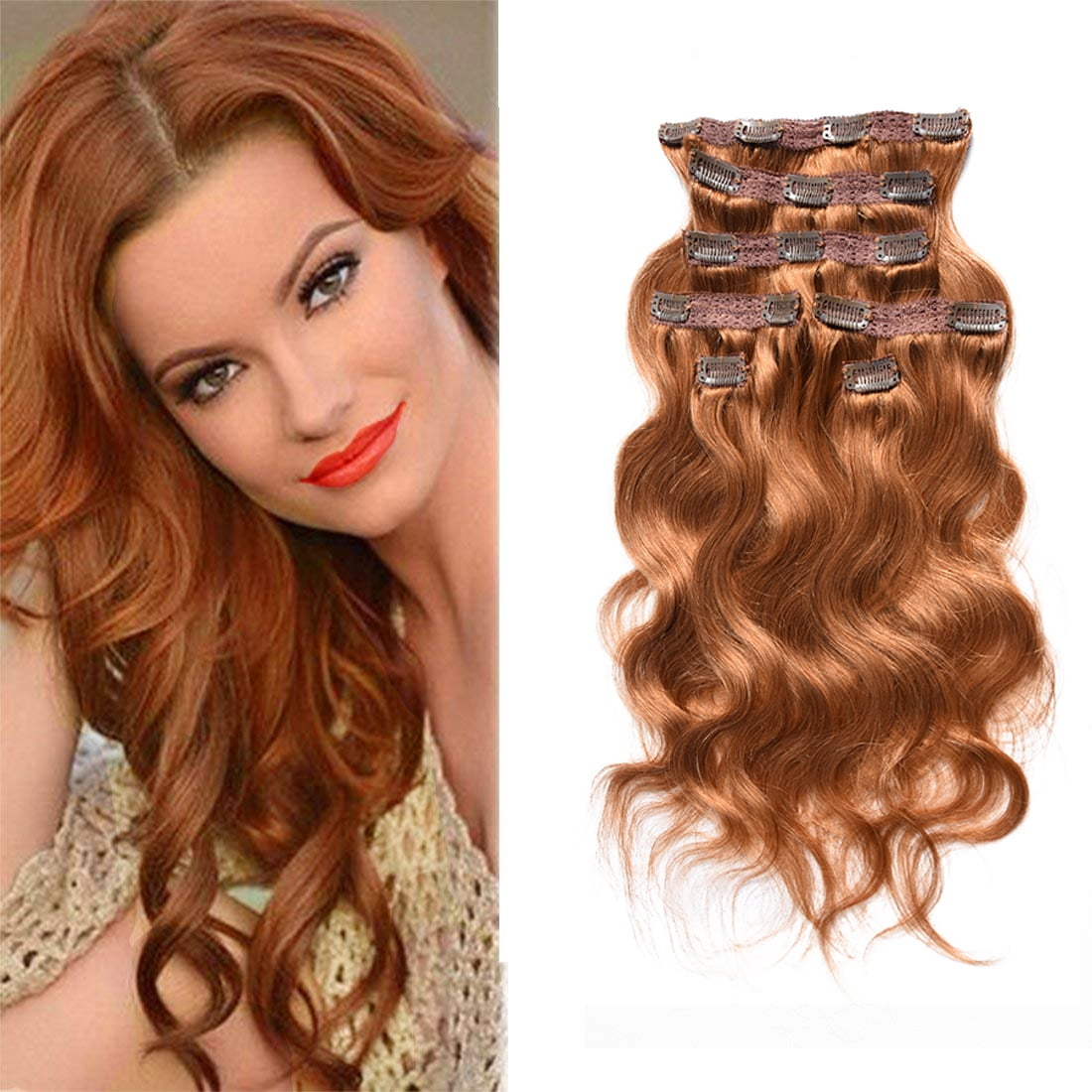 Full Head Clip in Hair Extensions Body Wave Human Hair Brazilian Virgin ...