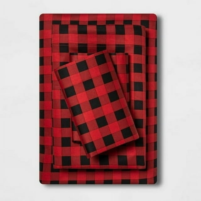 Full Holiday Print 100% Cotton Sheet Set Buffalo Check - Wondershop ...