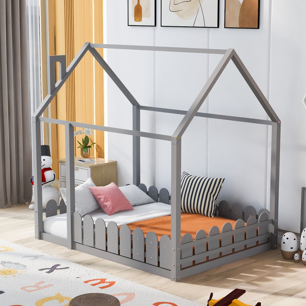 Full House Bed for Kids, Montessori Floor Bed for Toddlers, Wood House ...