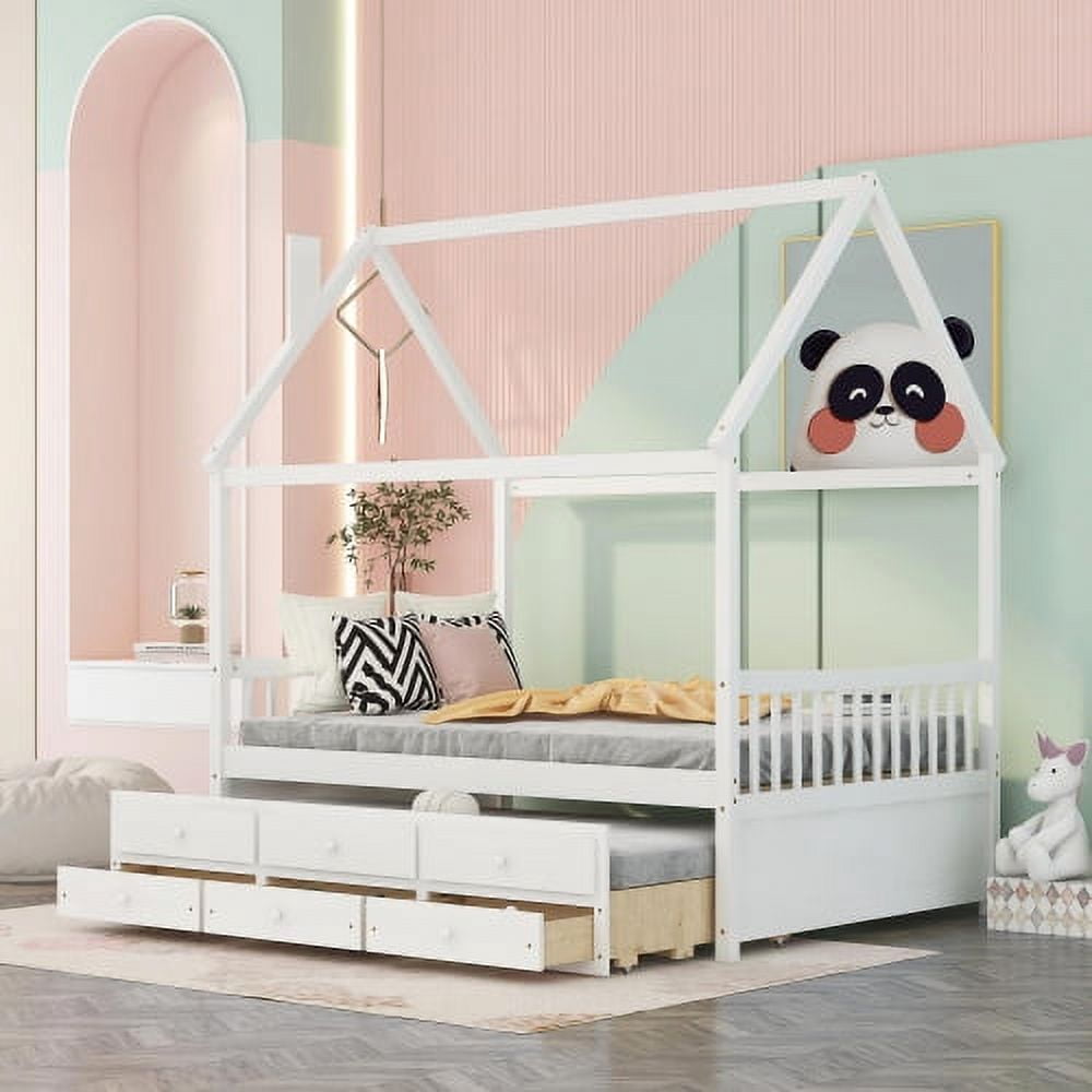 Full House Bed, Loft Bed Frame with Trundle for Kids, Teens and Adults ...