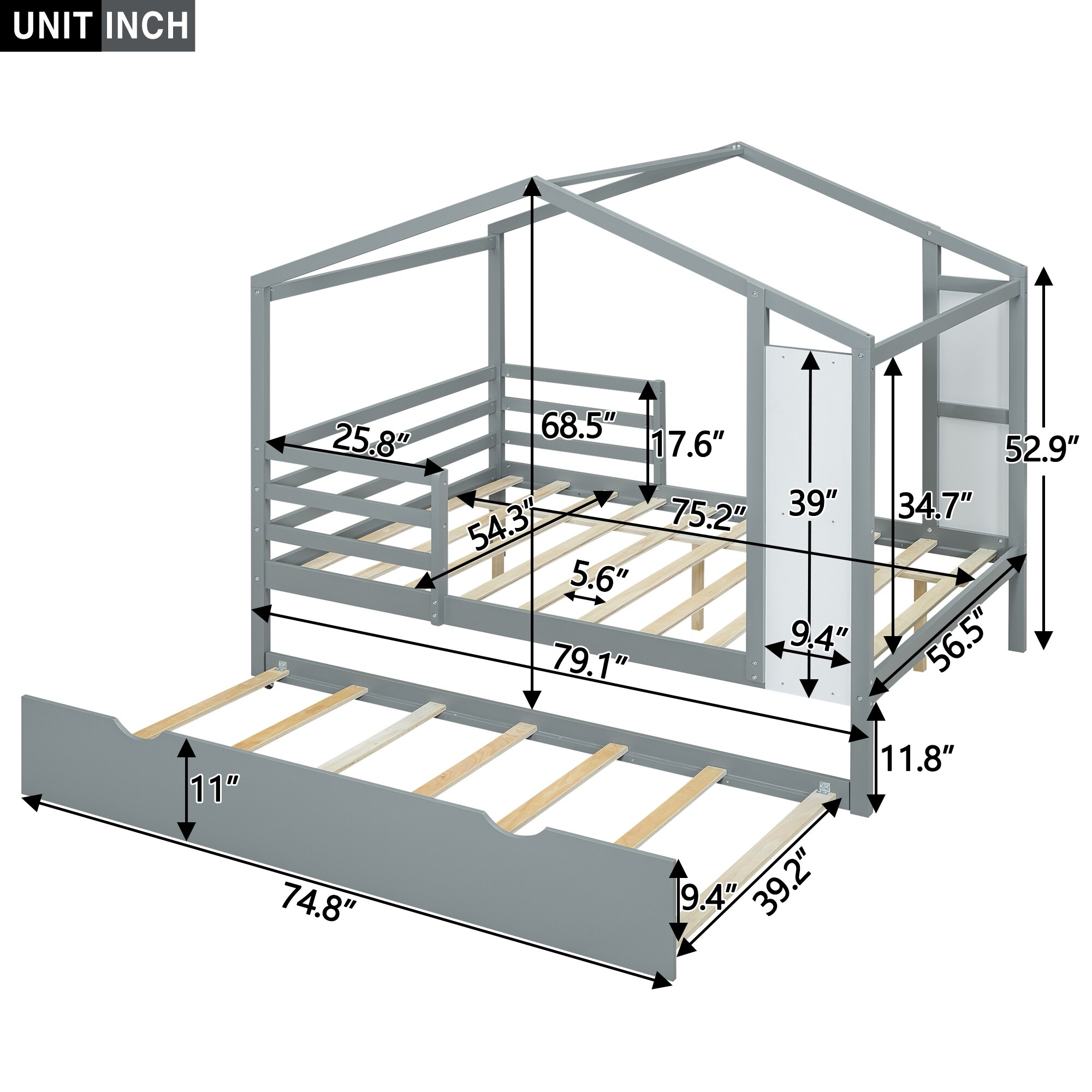 Full House Bed with Fence & Writing Board, Decoratable Daybed with ...