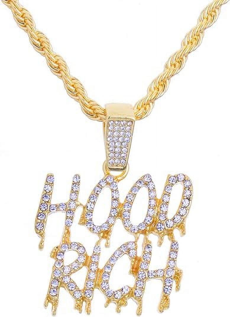 Full Iced 14k Gold Plated Bling HOOD RICH Pendant 20" Rope chain ...