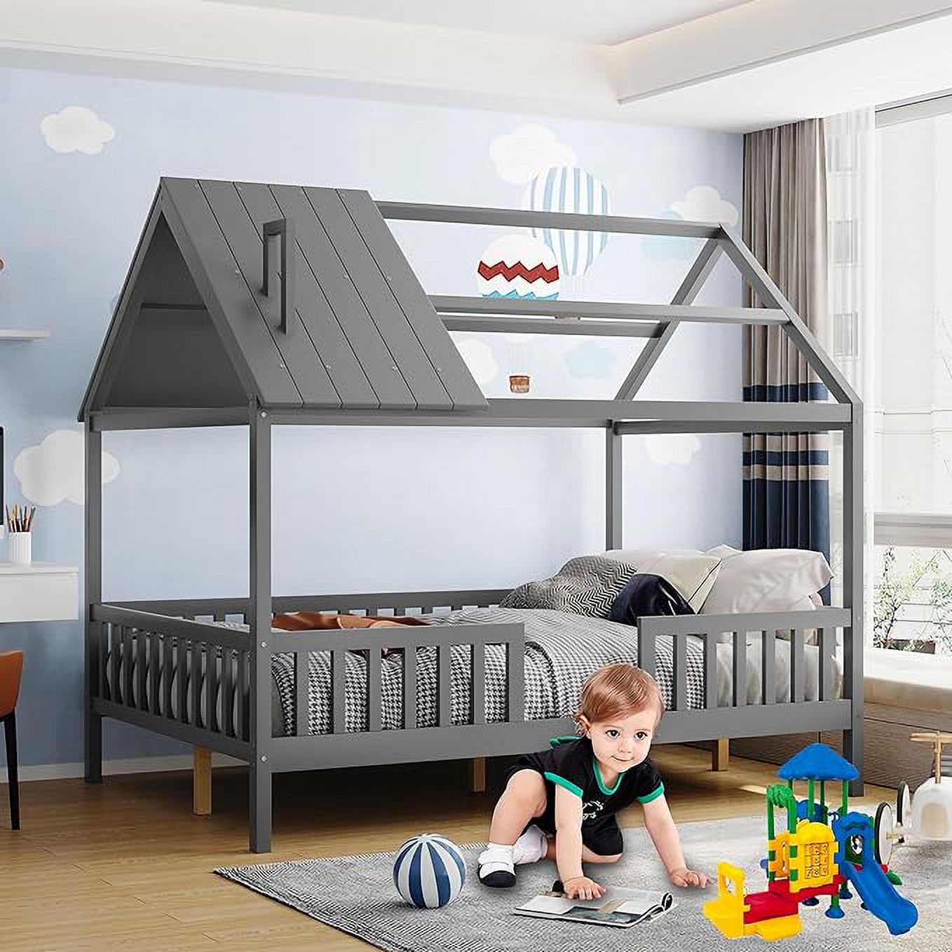 Full Kids House Bed, Full Size Bed House Wood Montessori House Bed ...