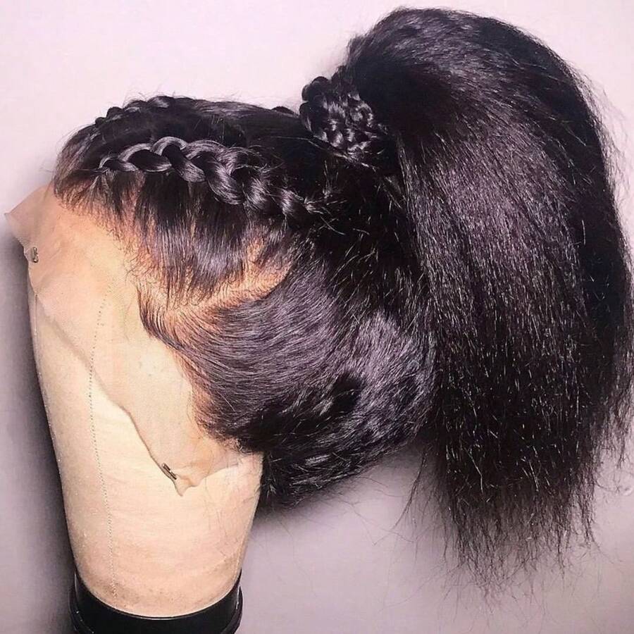 Full Kinky Straight 13x4 Transparent Lace Front Wigs Pre Plucked Yaki ...