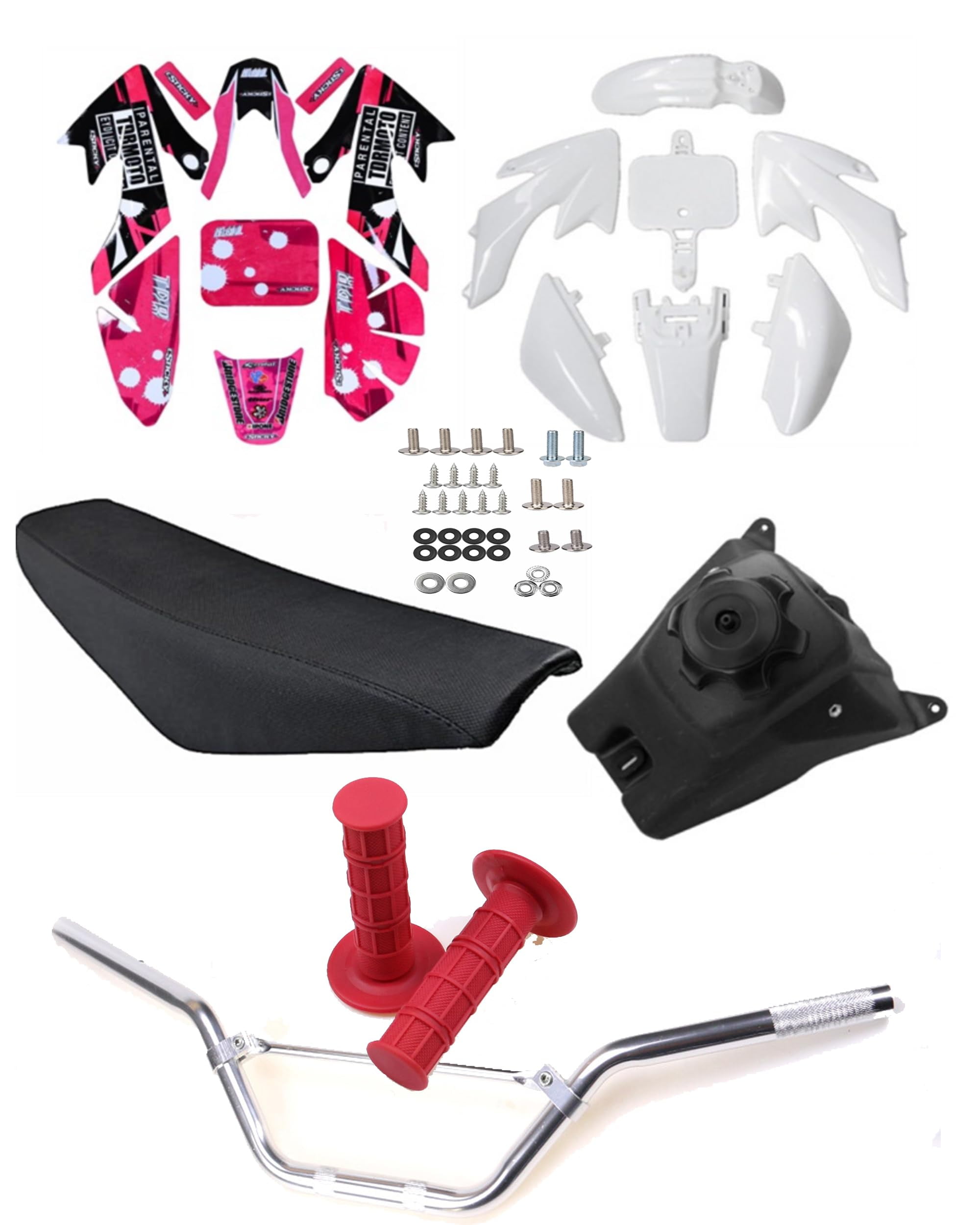 Full Kit White CRF50 Dirt Bike Plastics Kit & Pink Graphics & Fuel Tank ...