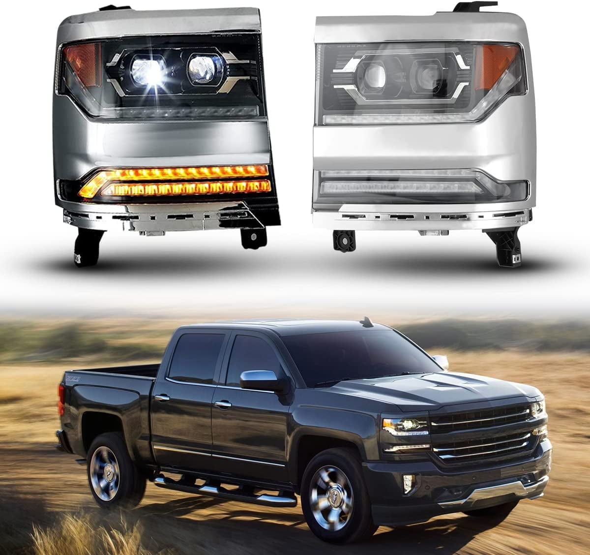 2016-2019 Chevy Silverado 1500 Full LED Projector Headlights Assembly w ...