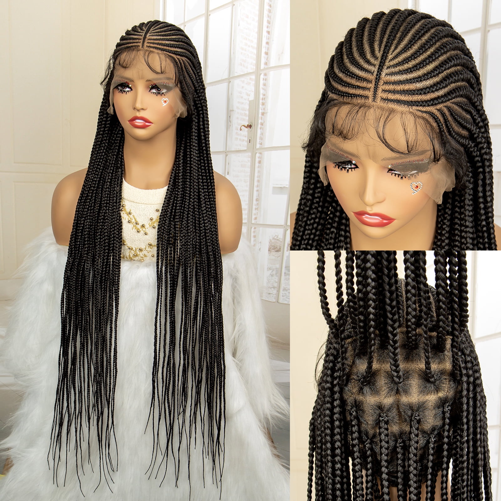 Full Lace Cornrow Braided Wig Synthetic Braid Wigs Lace Frontal Wig ...