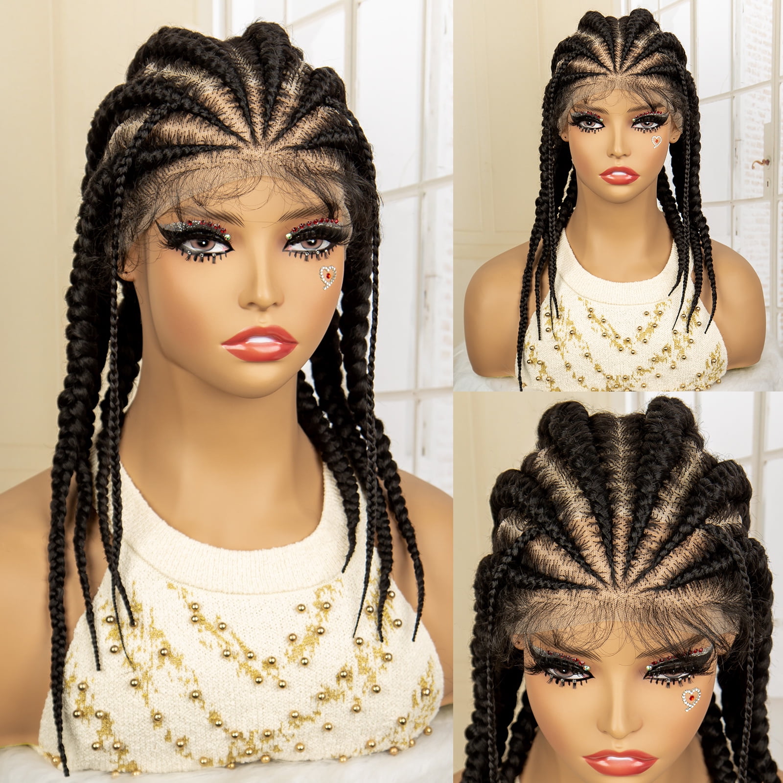Full Lace Cornrow Braided Wigs with Baby Hair for Women Lace Frontal ...
