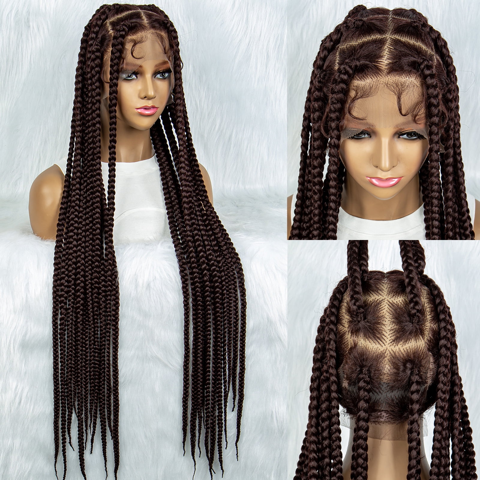 Full Lace Cornrow Braids Synthetic Lace Front Wig Dark Brown 36 Inches ...