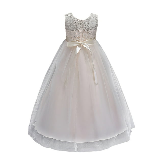 Full Lace Flower Girls Dress Long A Line Bridesmaid Wedding Tulle ...