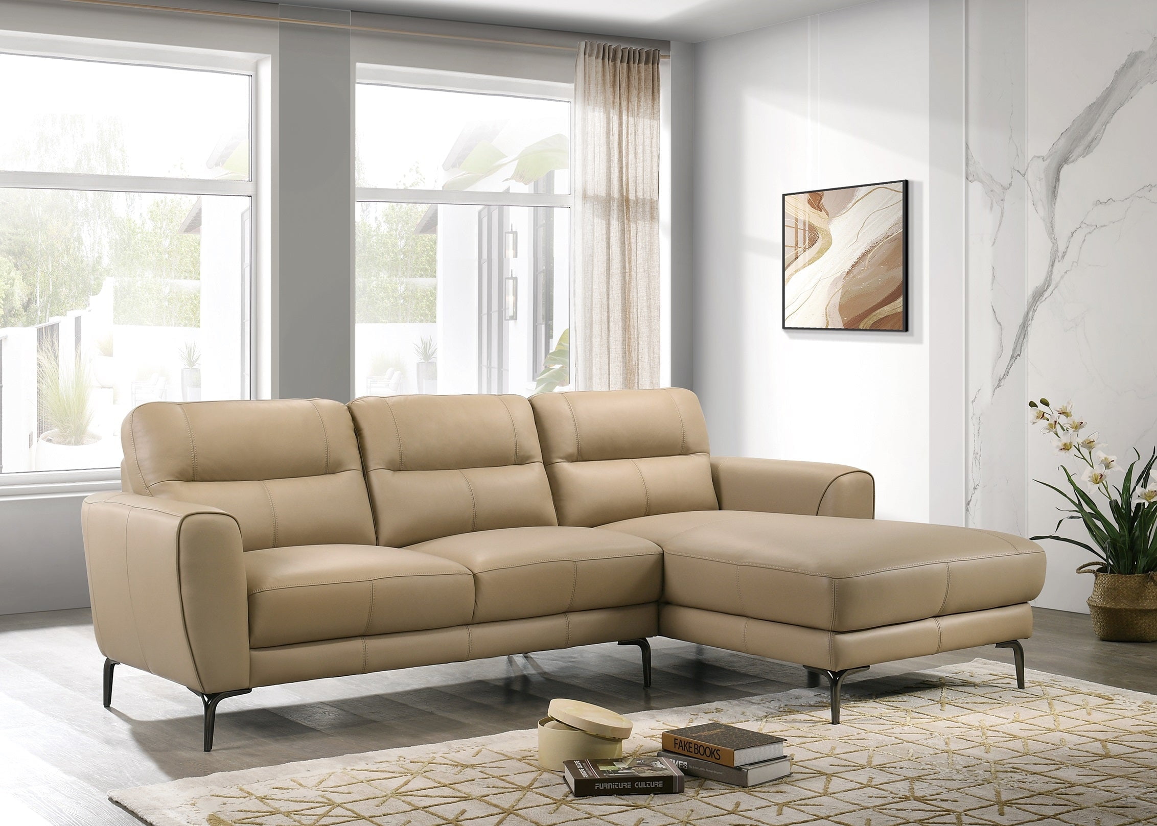 Full Leather Taupe 2pc Sectional Living Room Couch Left Facing Sofa ...