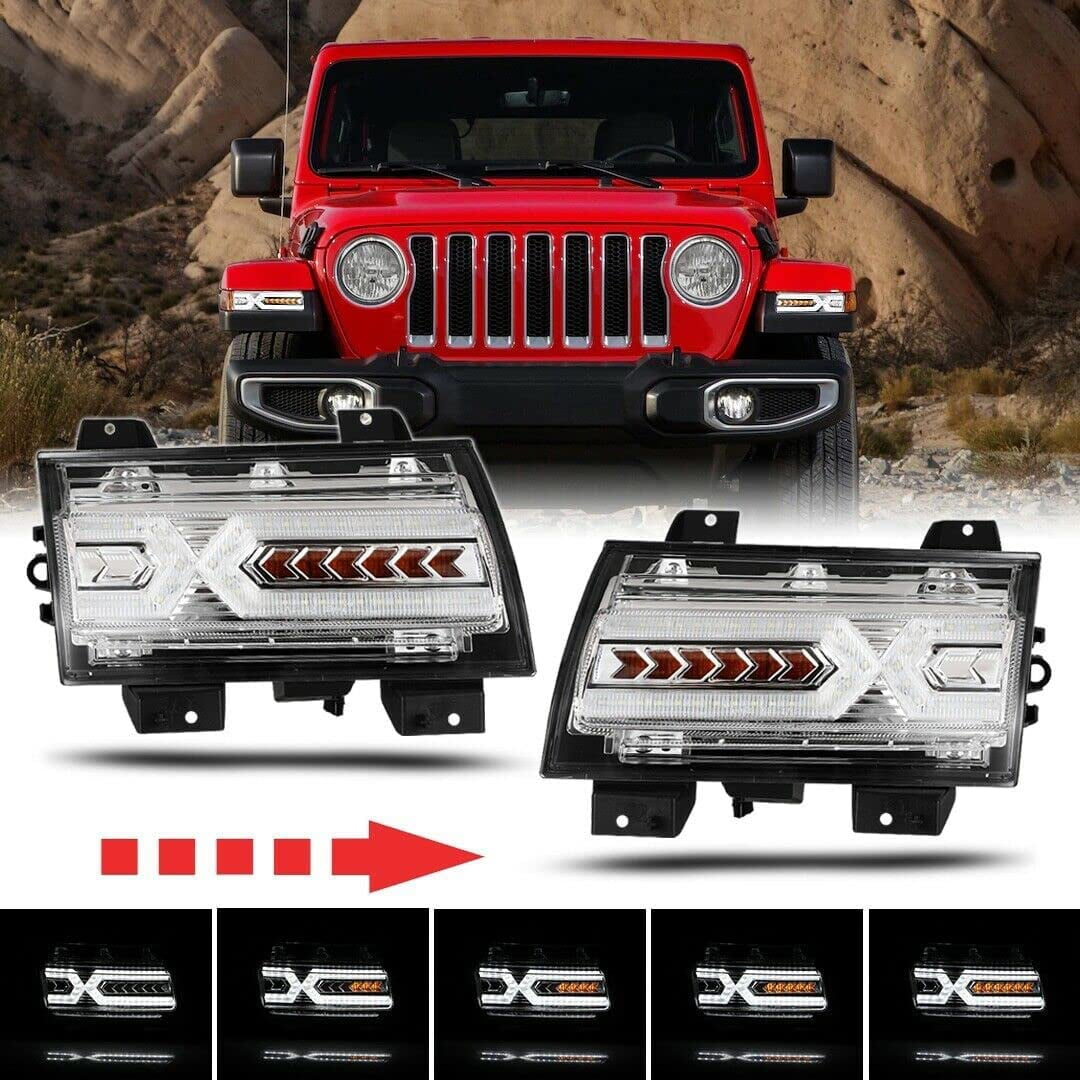 Full Led DRL Turn Signal Assembly for 2018-2022 Jeep Wrangler JL and ...