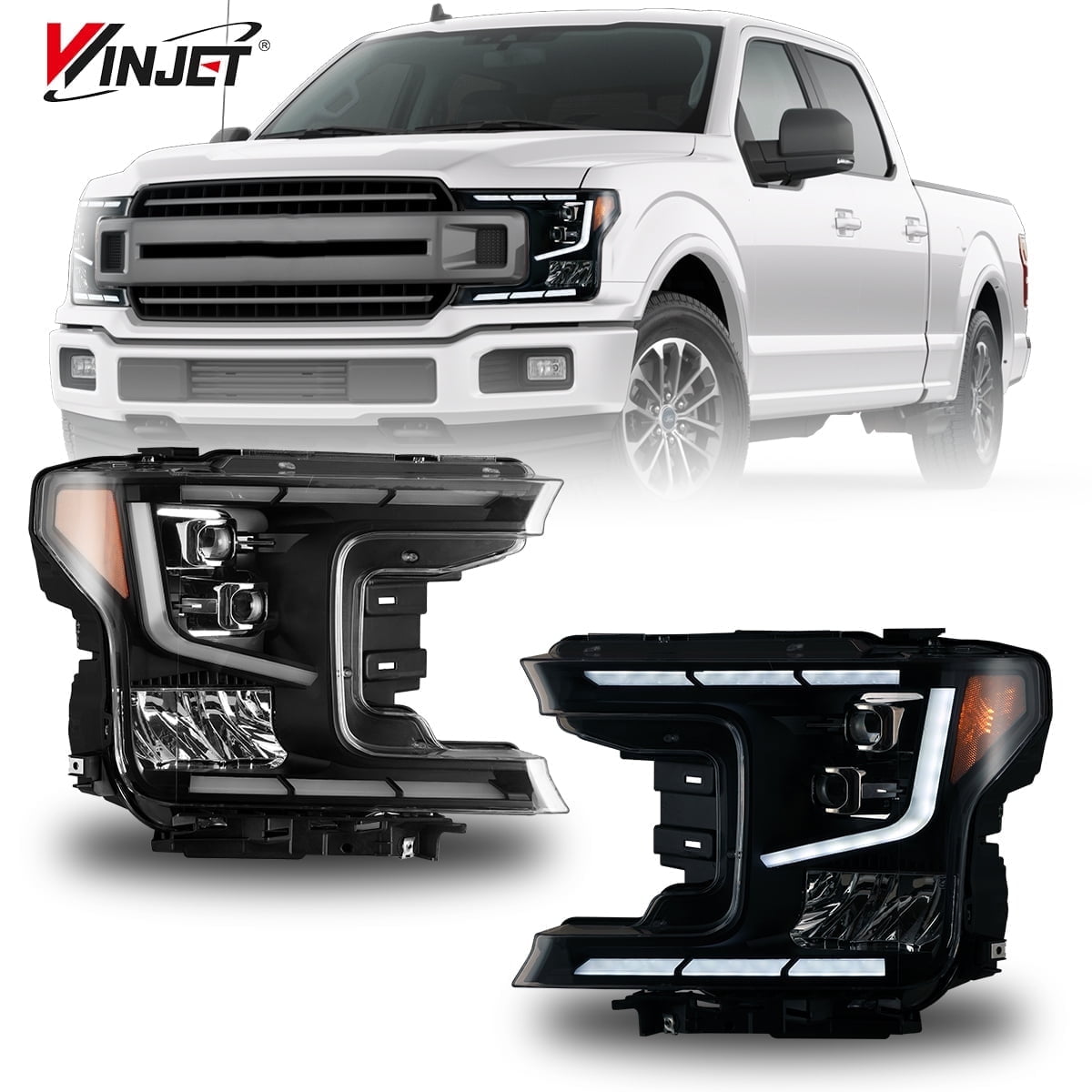 LED Headlight Assembly for Ford F150 2018-2020: High Low Beam, Amber ...