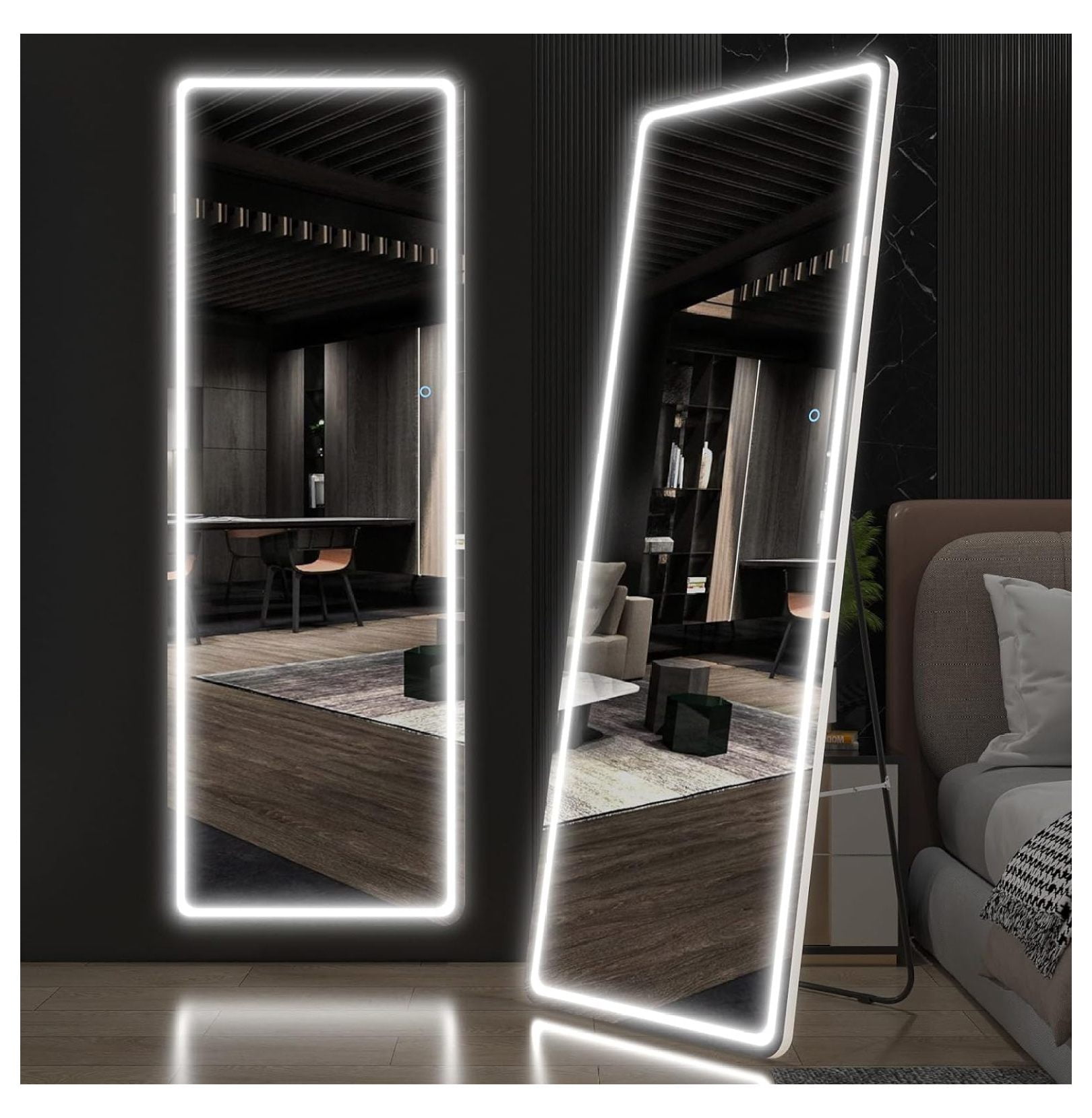 Full Length Floor Mirror with Lights 65"x22", Standing Mirror, Wall ...