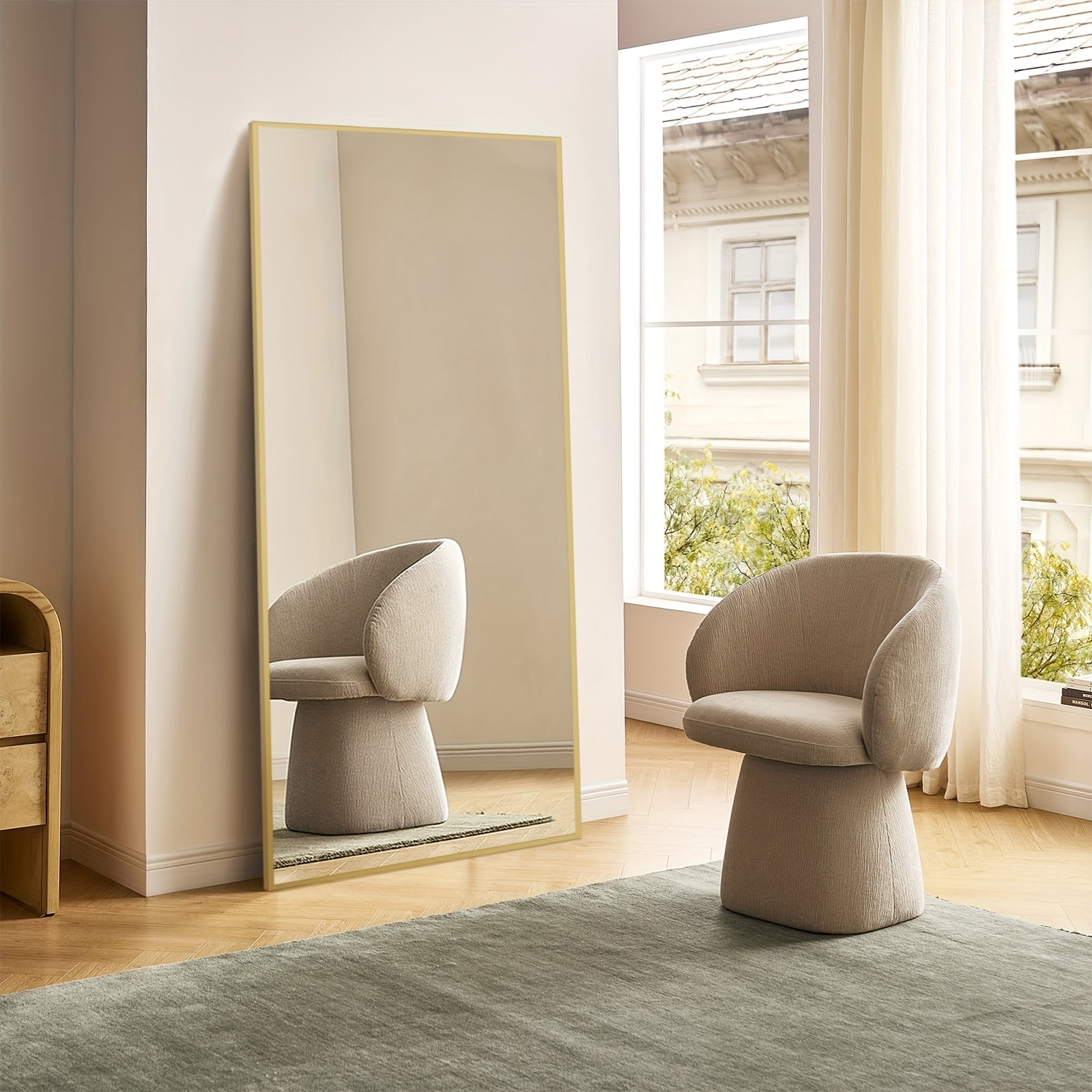 Full-Length Floor-Standing Dressing Mirror - Arched/Rect Top, Aluminum ...