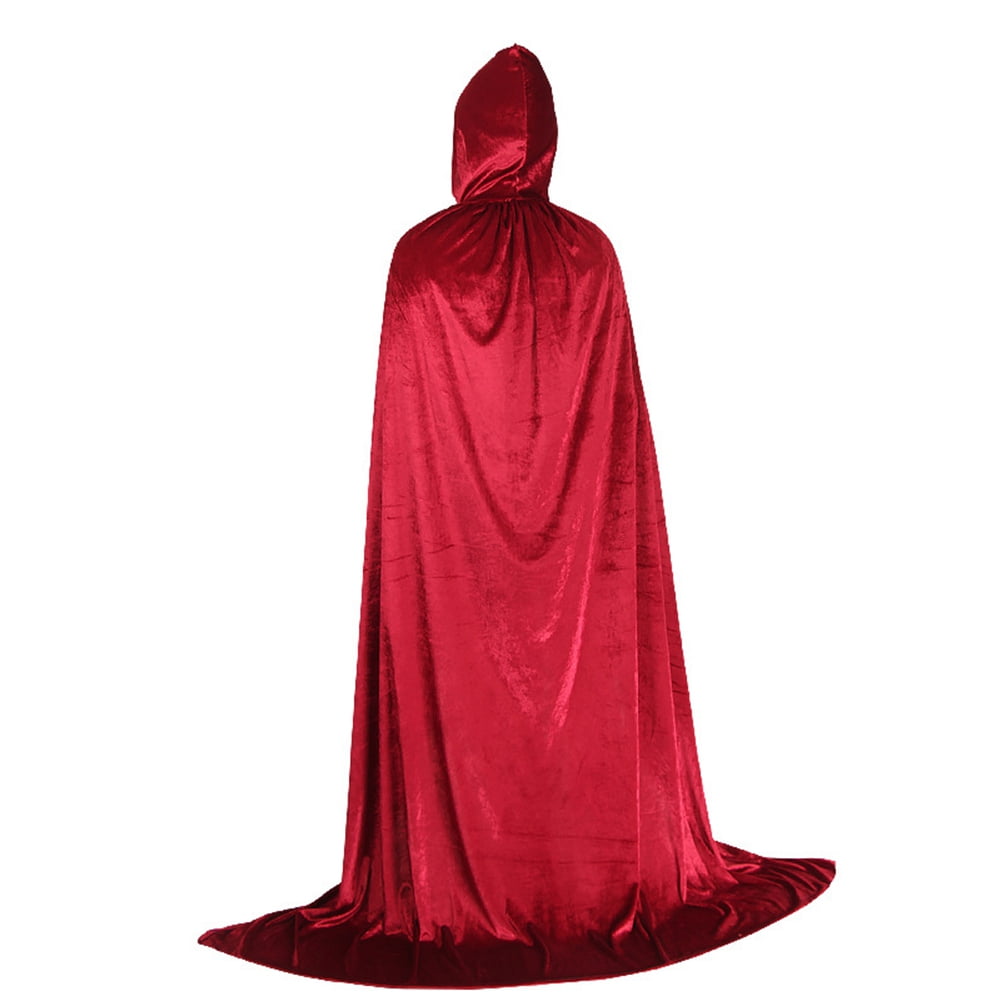Full Length Hooded Cloak Velvet Halloween Costume Cape Cosplay Party ...