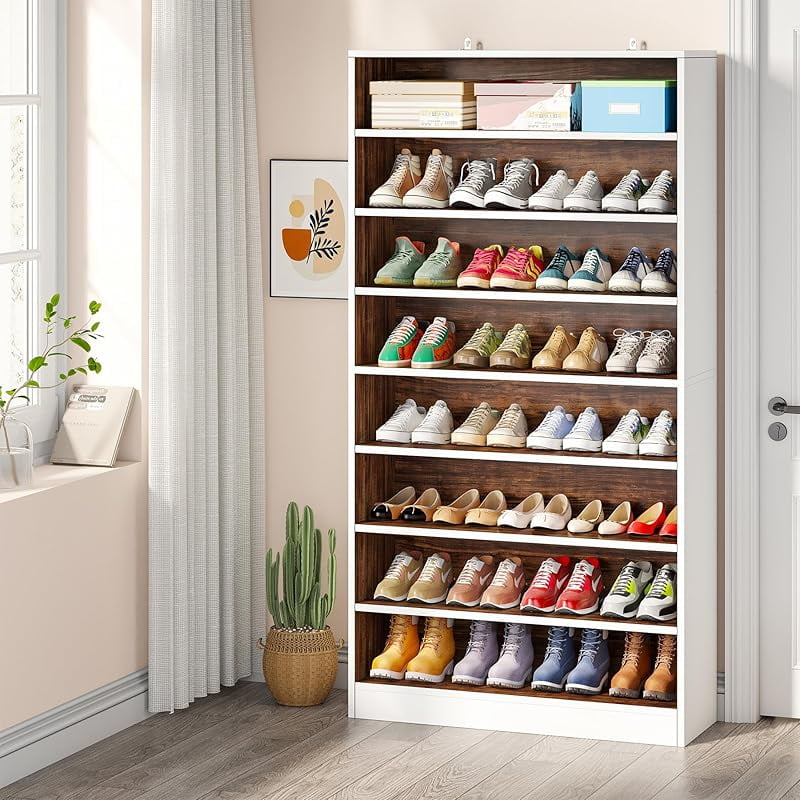 Tall Shoe Cabinet, 9 Tiers 40-45 Pairs Heavy Duty Wood Freestanding ...