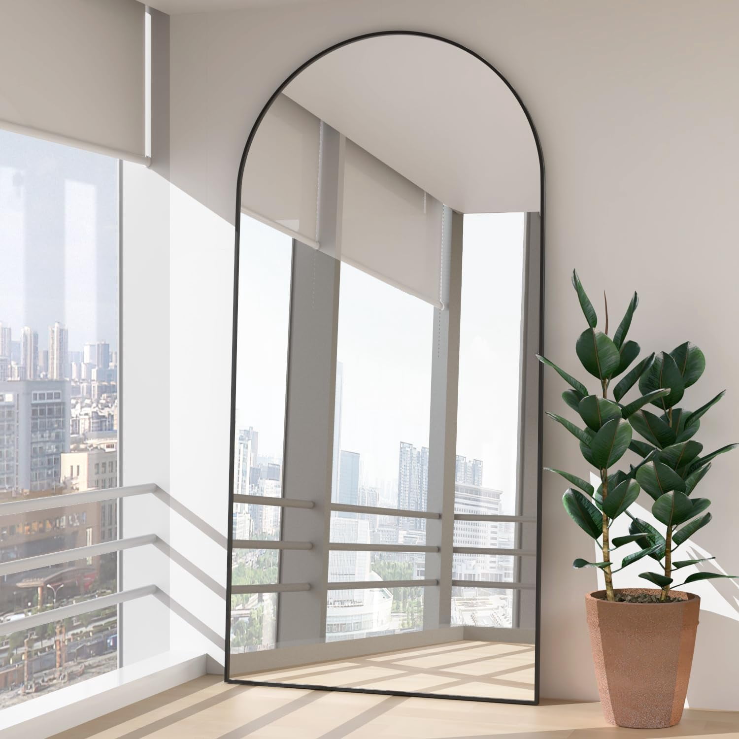 Full Length Mirror 193 x 86 cm Curved Mirror Full Body Black Standing ...