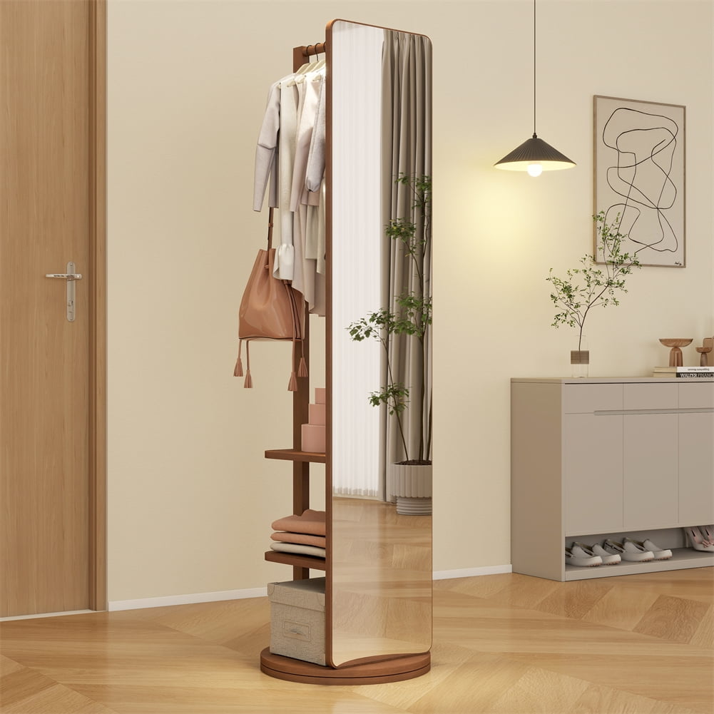 Full Length Mirror, 2-in-1 Home Floor Standing Clothes Rack and Mirror ...