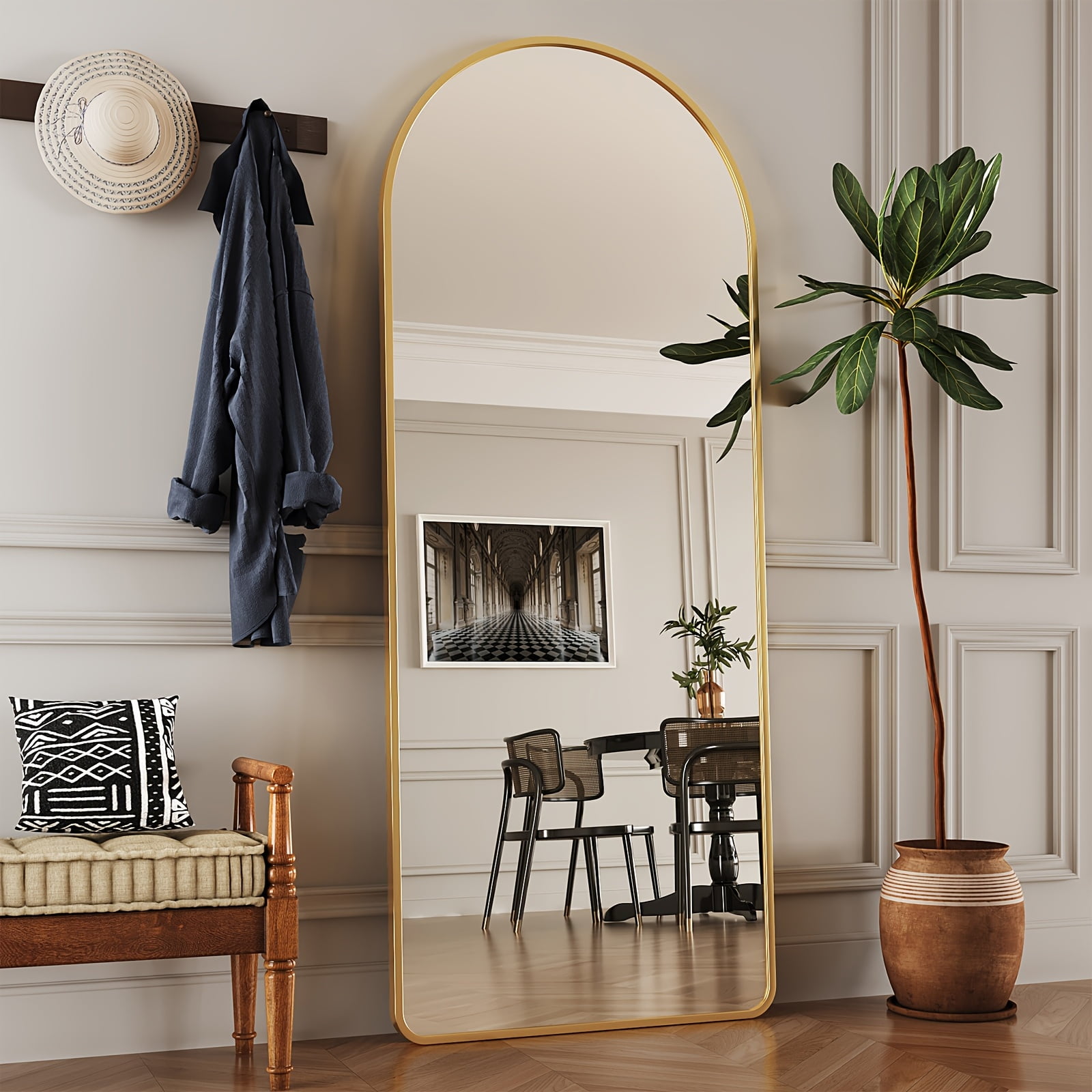 Full Length Mirror, 59"x18" Arched Full Body Mirror, Floor Mirror with ...