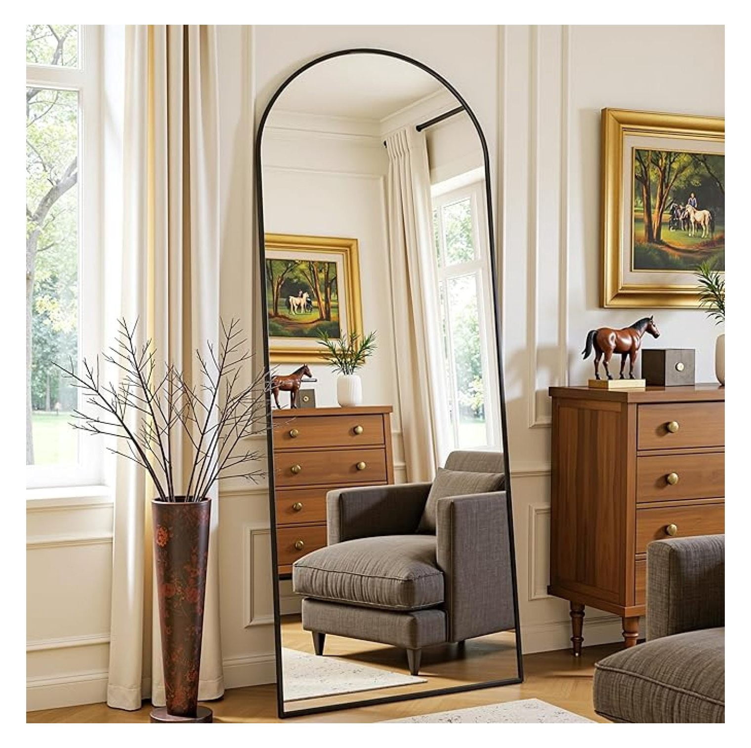Full Length Mirror, 59"x18" Arched Full Body Mirror, Floor Mirrors with ...