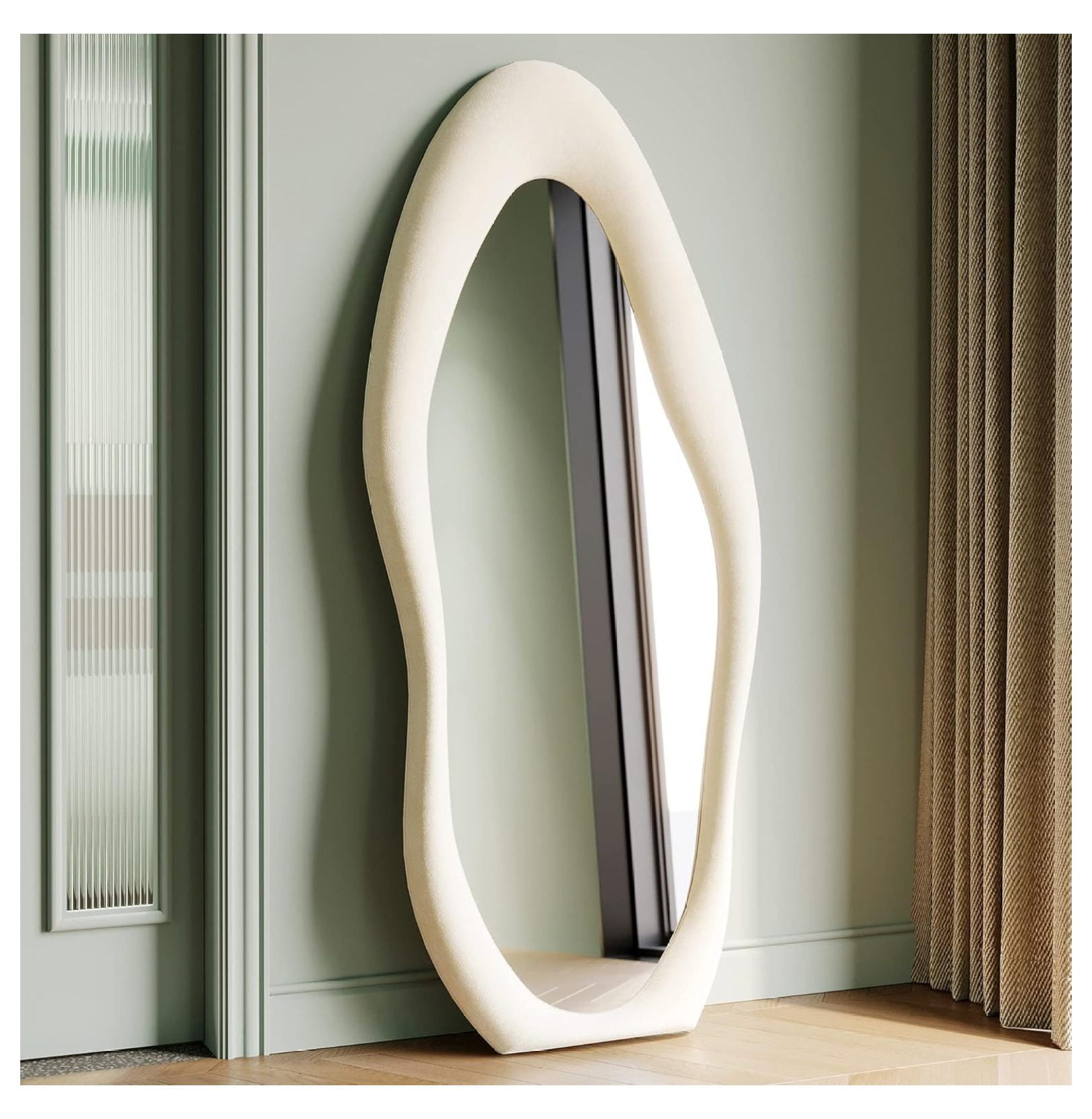 Full Length Mirror, 63" x 24" Wall Mirror, Flannel Wrapped Wooden Frame ...